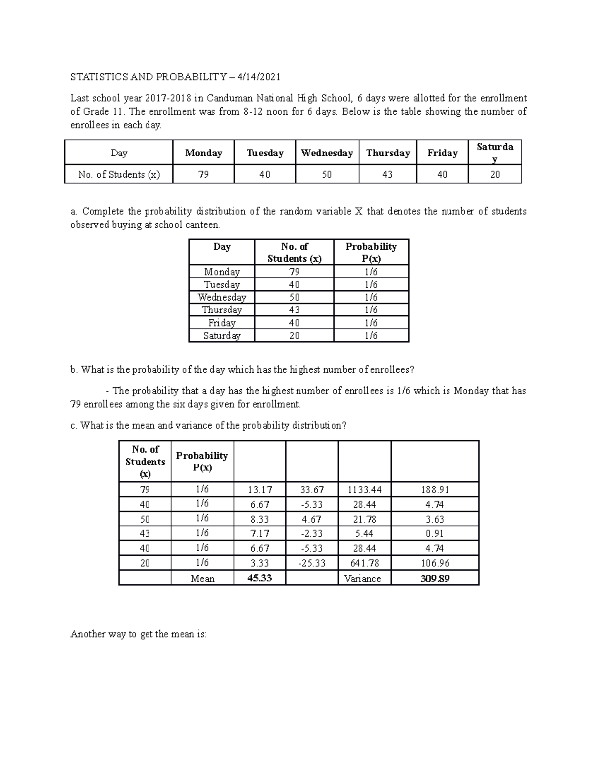 Statistics - Probability Distribution - STATISTICS AND PROBABILITY – 4 ...