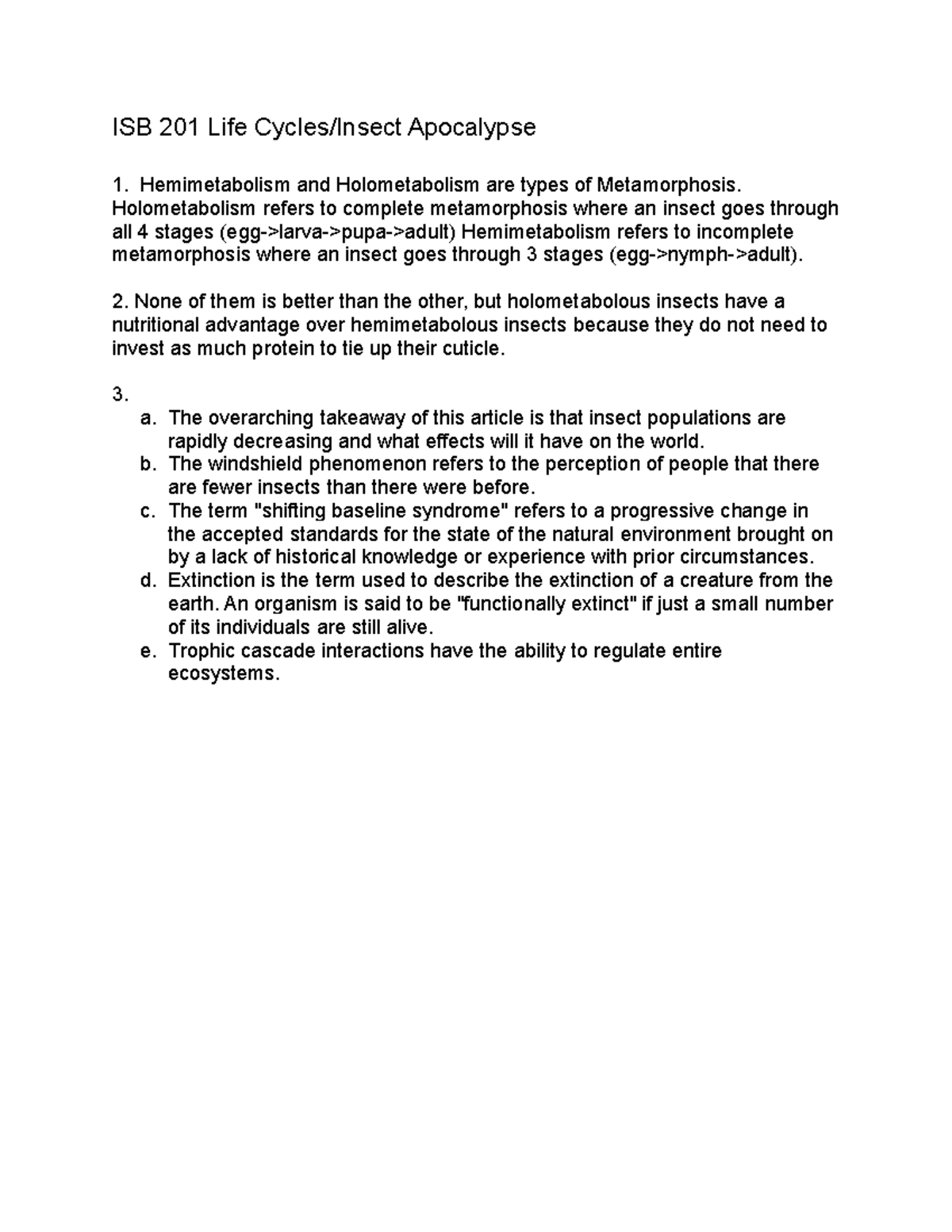Insect Apocolypse - ISB 201 Life Cycles/Insect Apocalypse ...