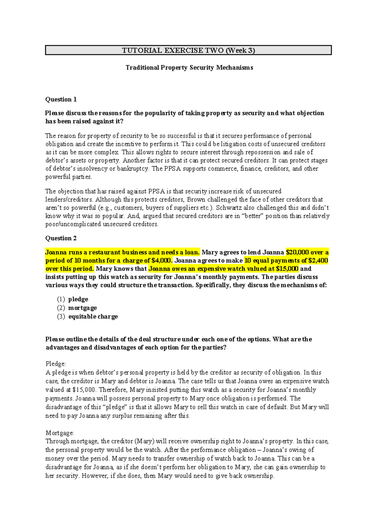 Tutorial EX 2 (WEEK 3) - TUTORIAL EXERCISE TWO (Week 3) Traditional Property Security Mechanisms ...