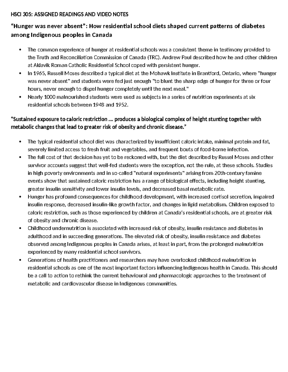 HSCI 305 WEEK 2 Assigned Materials Notes - HSCI 305: ASSIGNED READINGS ...