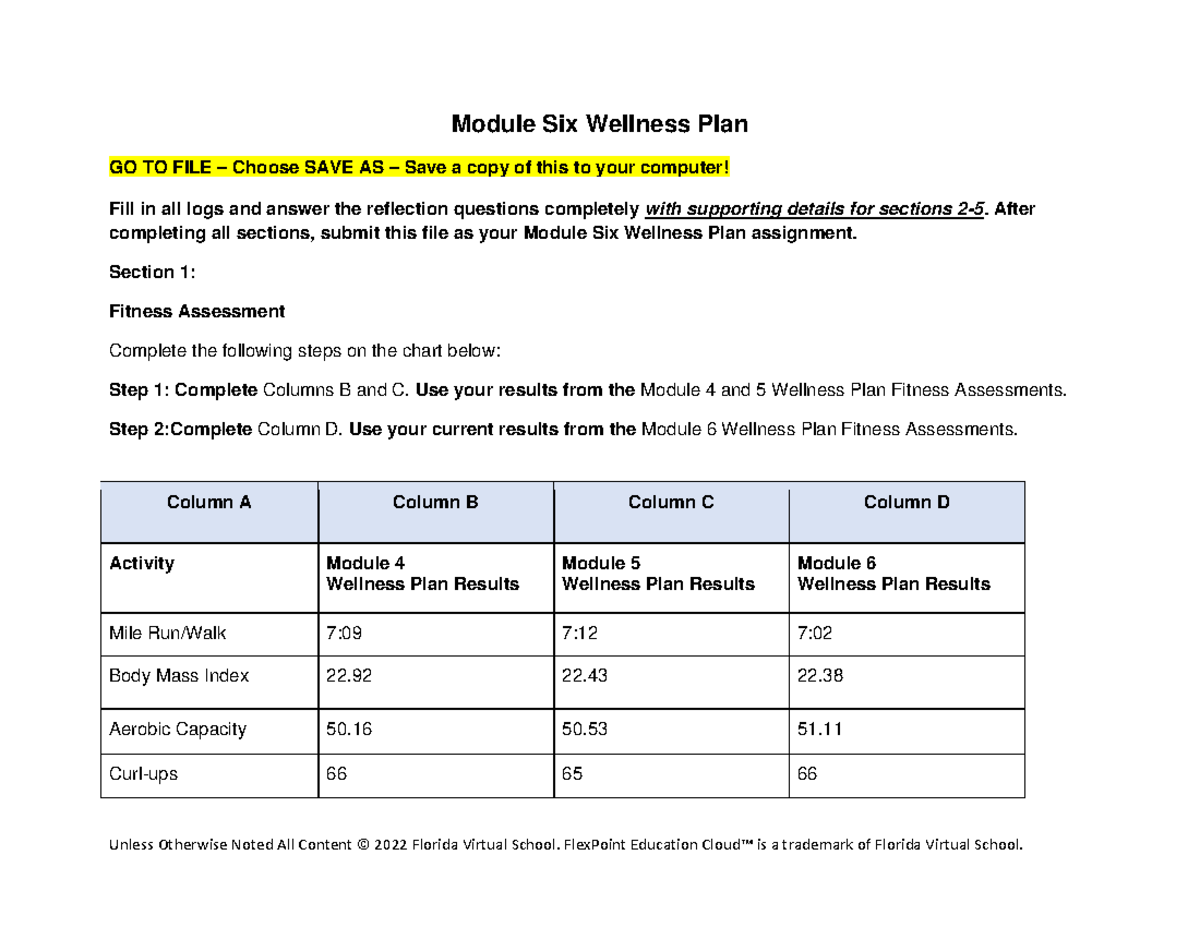 Module six wellness plan - Module Six Wellness Plan GO TO FILE – Choose ...