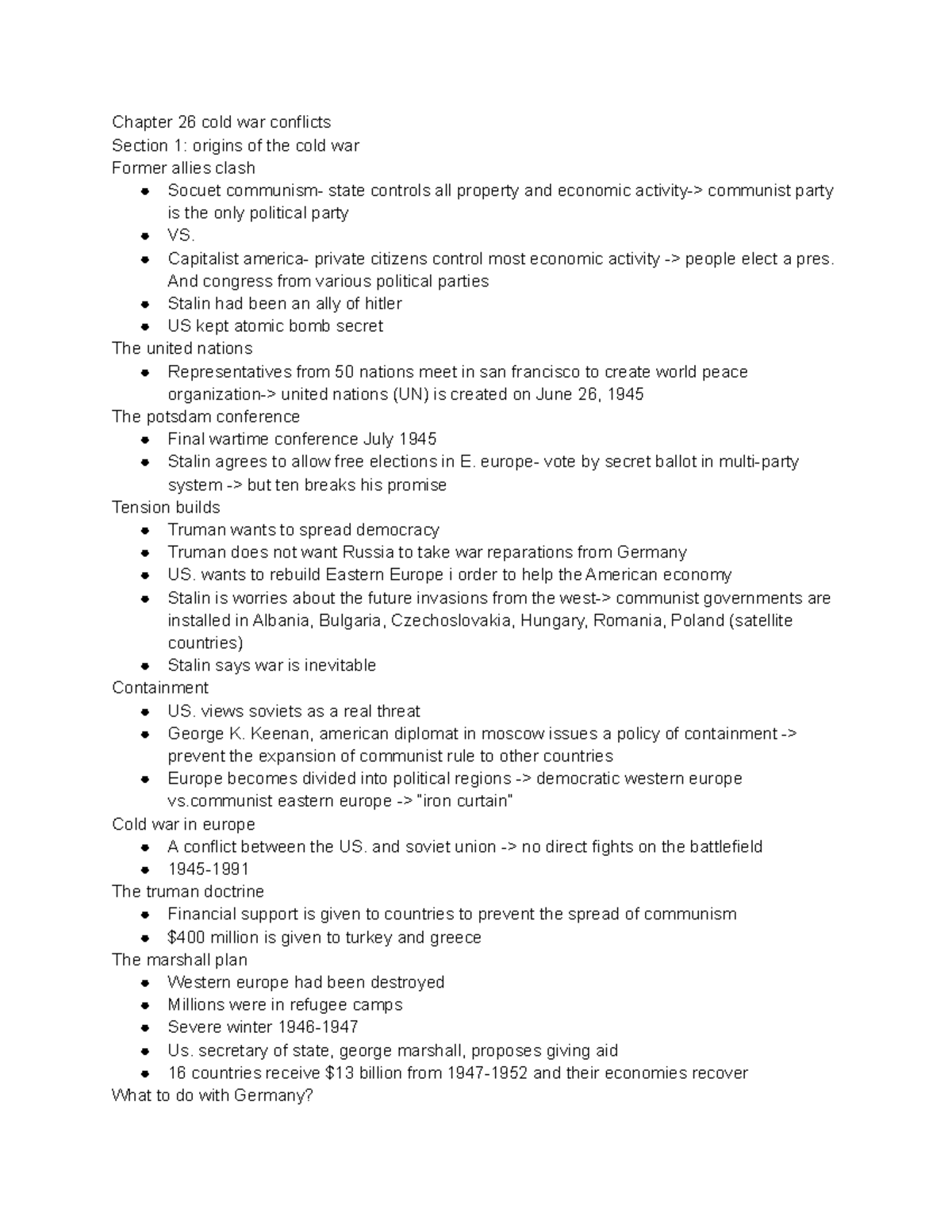 Ch. 26- the cold war - These are my notes. My notes are based of off my ...