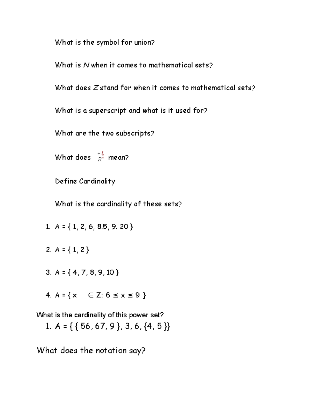 Guide Questions for LaTex Code 1.2 - What is the symbol for union? What ...