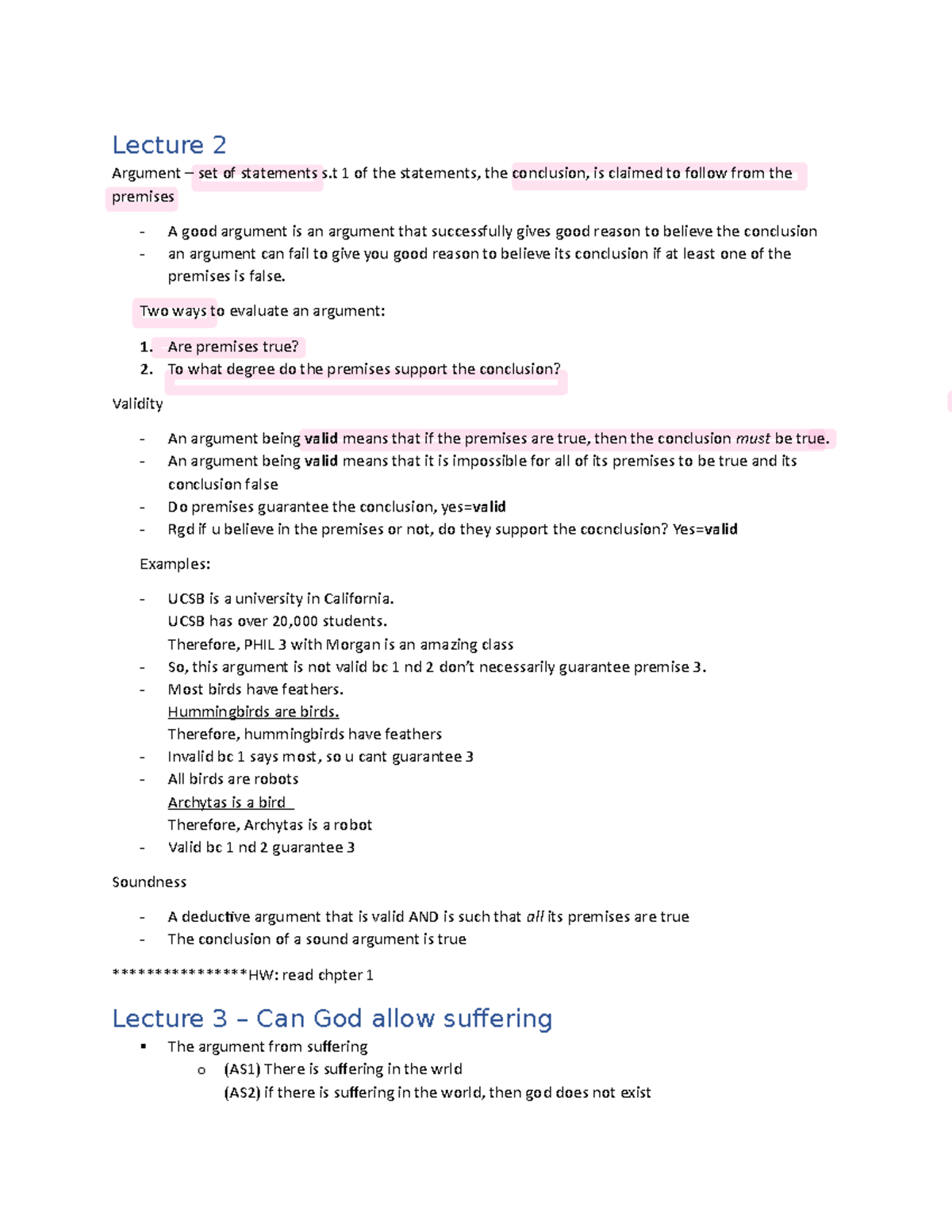 Phil lecture notes - Lecture 2 Argument – set of statements s 1 of the ...