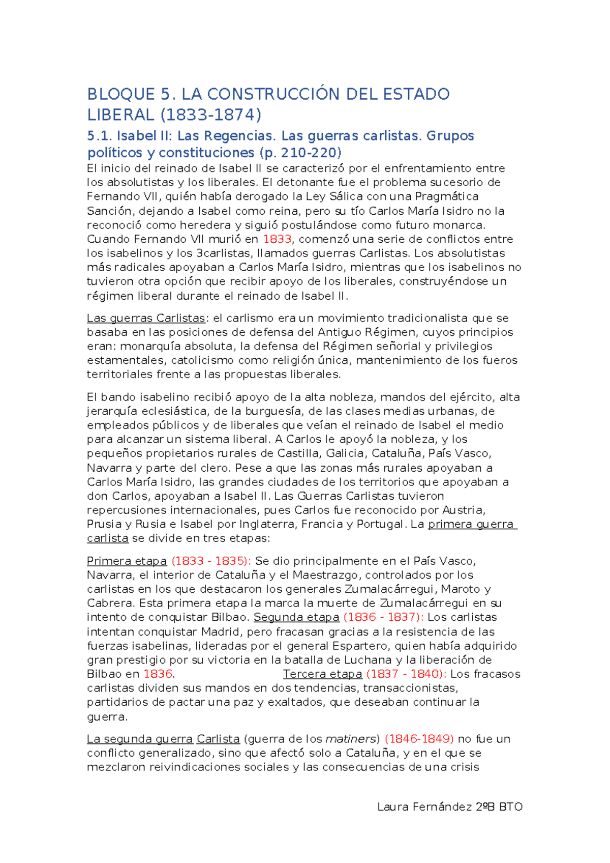 Bloque 5 - BLOQUE 5. LA CONSTRUCCIÓN DEL ESTADO LIBERAL (1833-1874) 5. Isabel II: Las Regencias ...