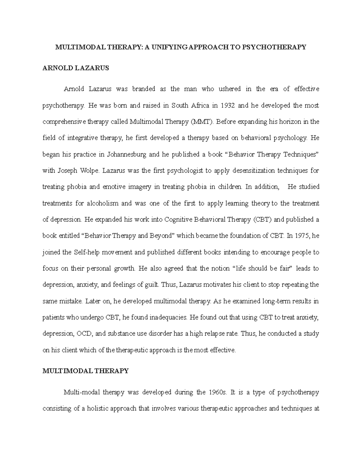 MMT - Reviewer - MULTIMODAL THERAPY: A UNIFYING APPROACH TO ...