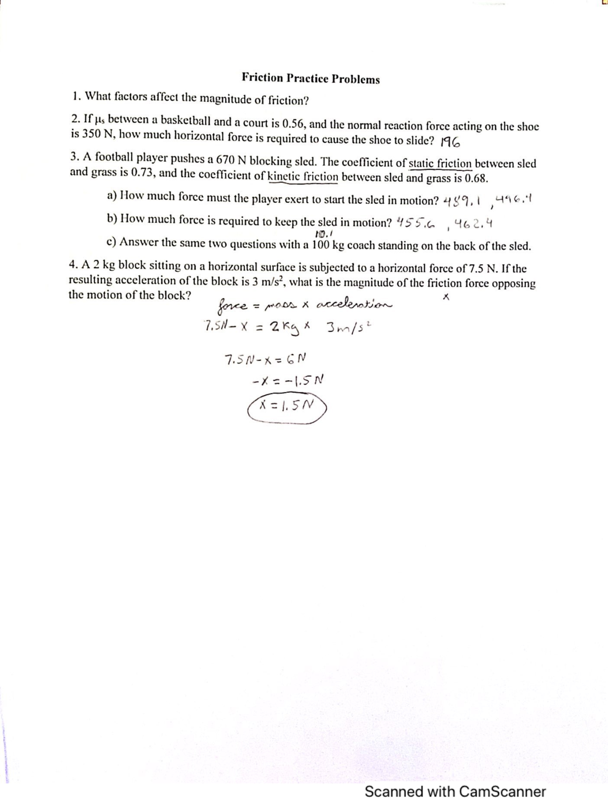 Friction practice - PHED 4044 - Studocu