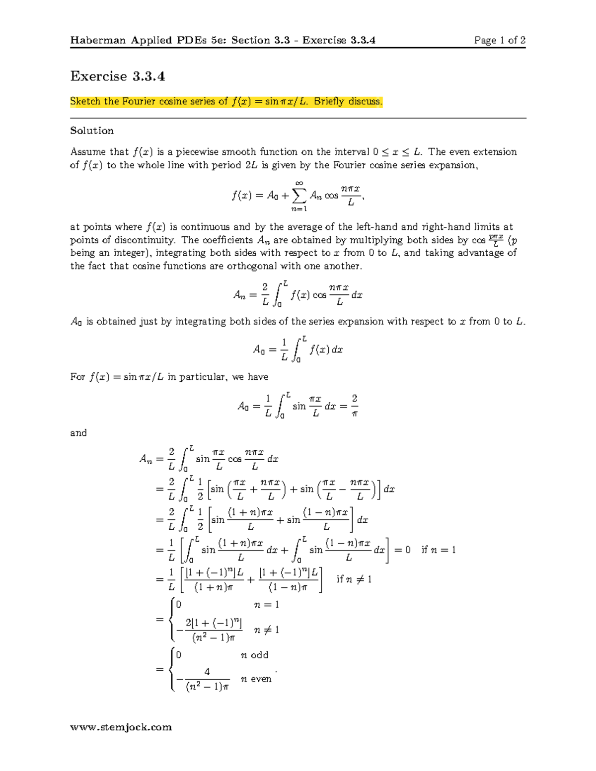Fourier math - Haberman Applied PDEs 5e: Section 3 - Exercise 3.3 Page ...