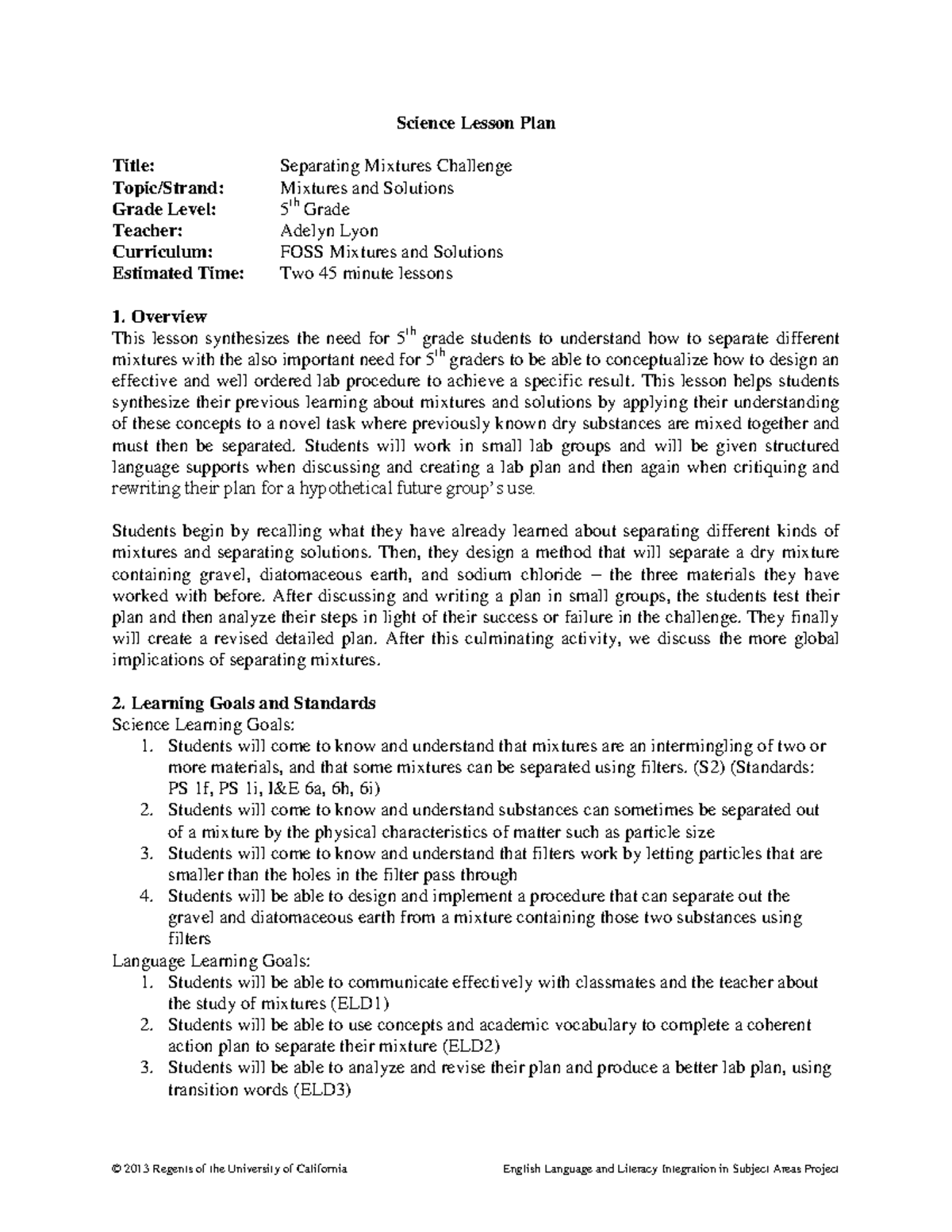 Mixtures Lesson Plan 2 Separating Mixtures Challenge - Science Lesson ...