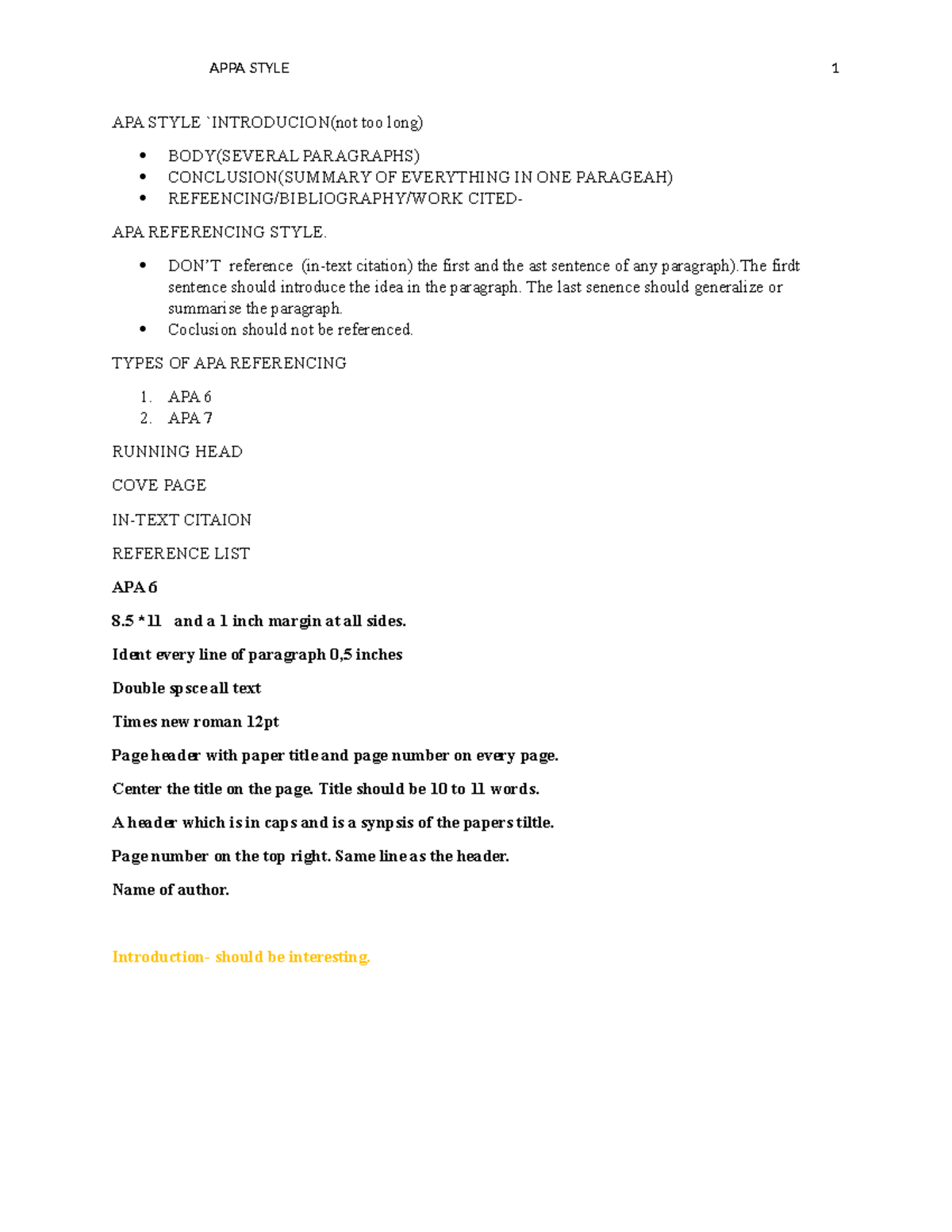 APA Style - APPA STYLE 1 APA STYLE `INTRODUCION(not too long) BODY ...