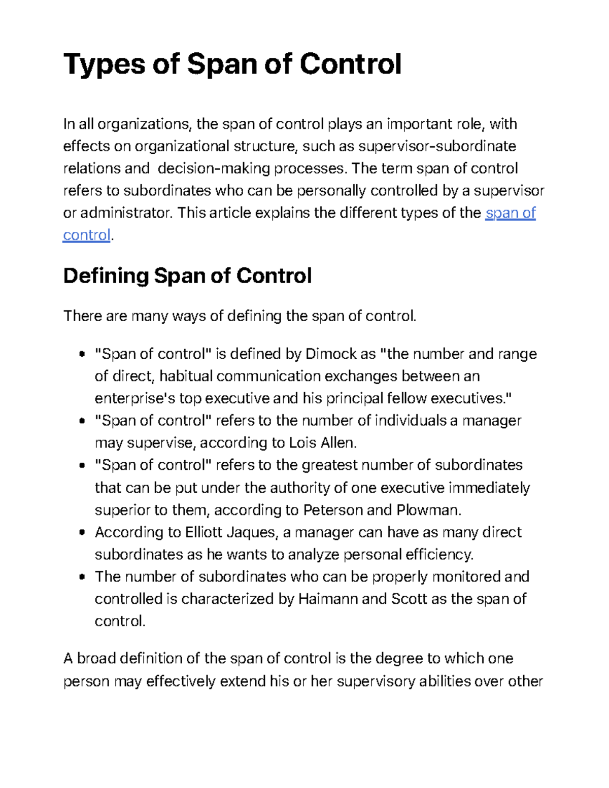 Types of Span of Control - The term span of control refers to ...