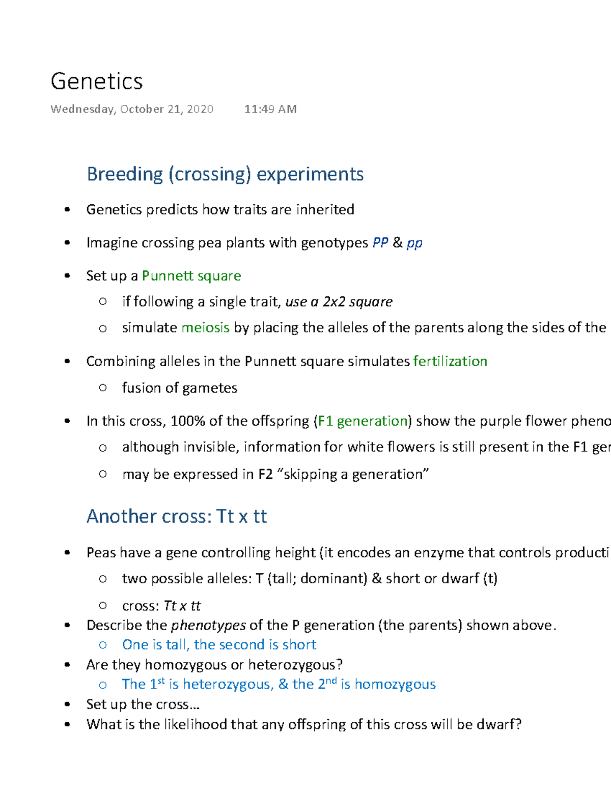 Genetics - notes - Breeding (crossing) experiments Genetics predicts ...