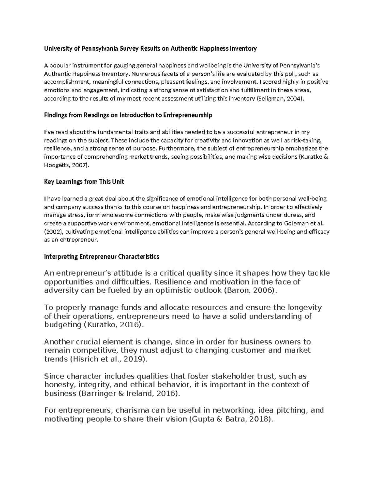 Learning Journal 1 - University of Pennsylvania Survey Results on ...
