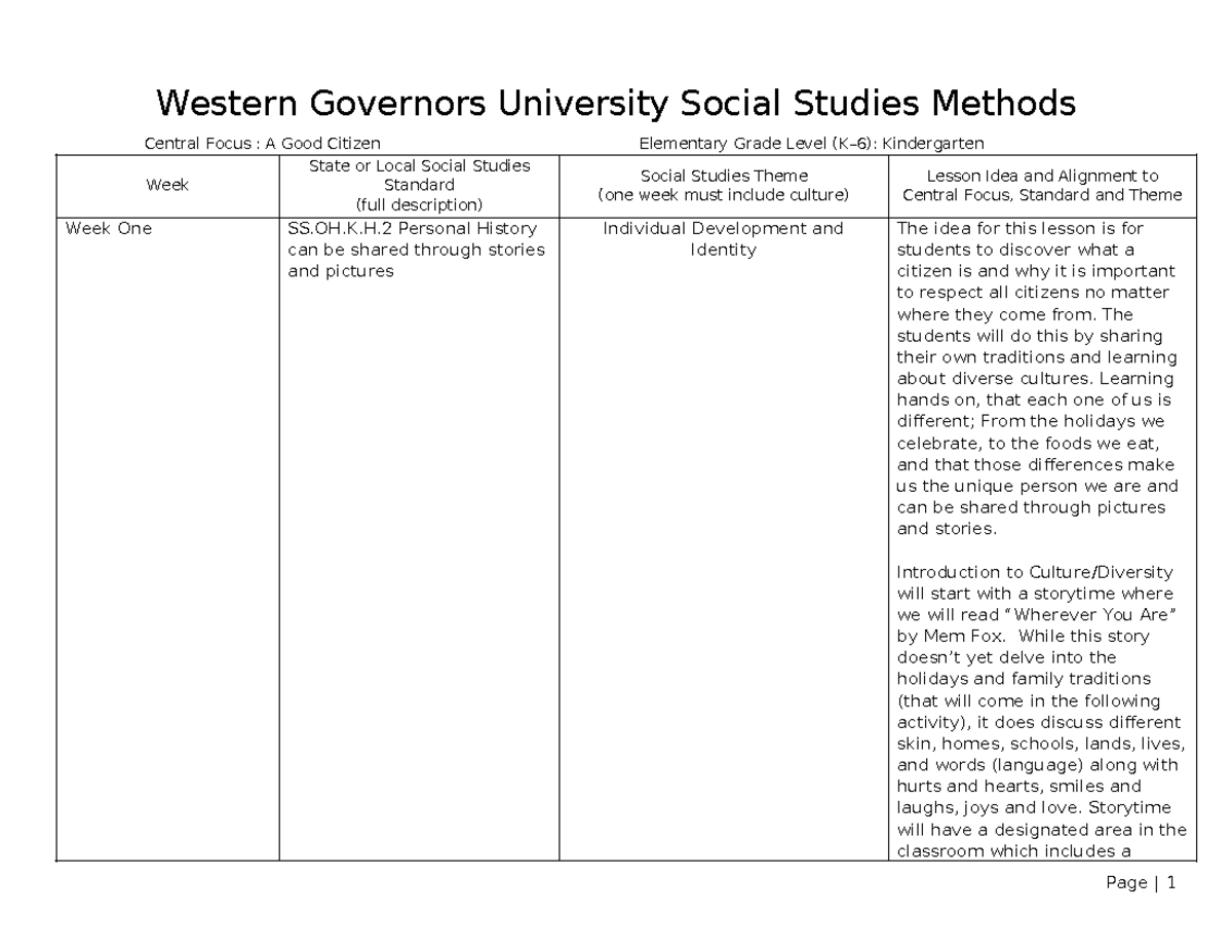 C104 Task 1 - Social Studies 5 week learning segment aligning standards ...