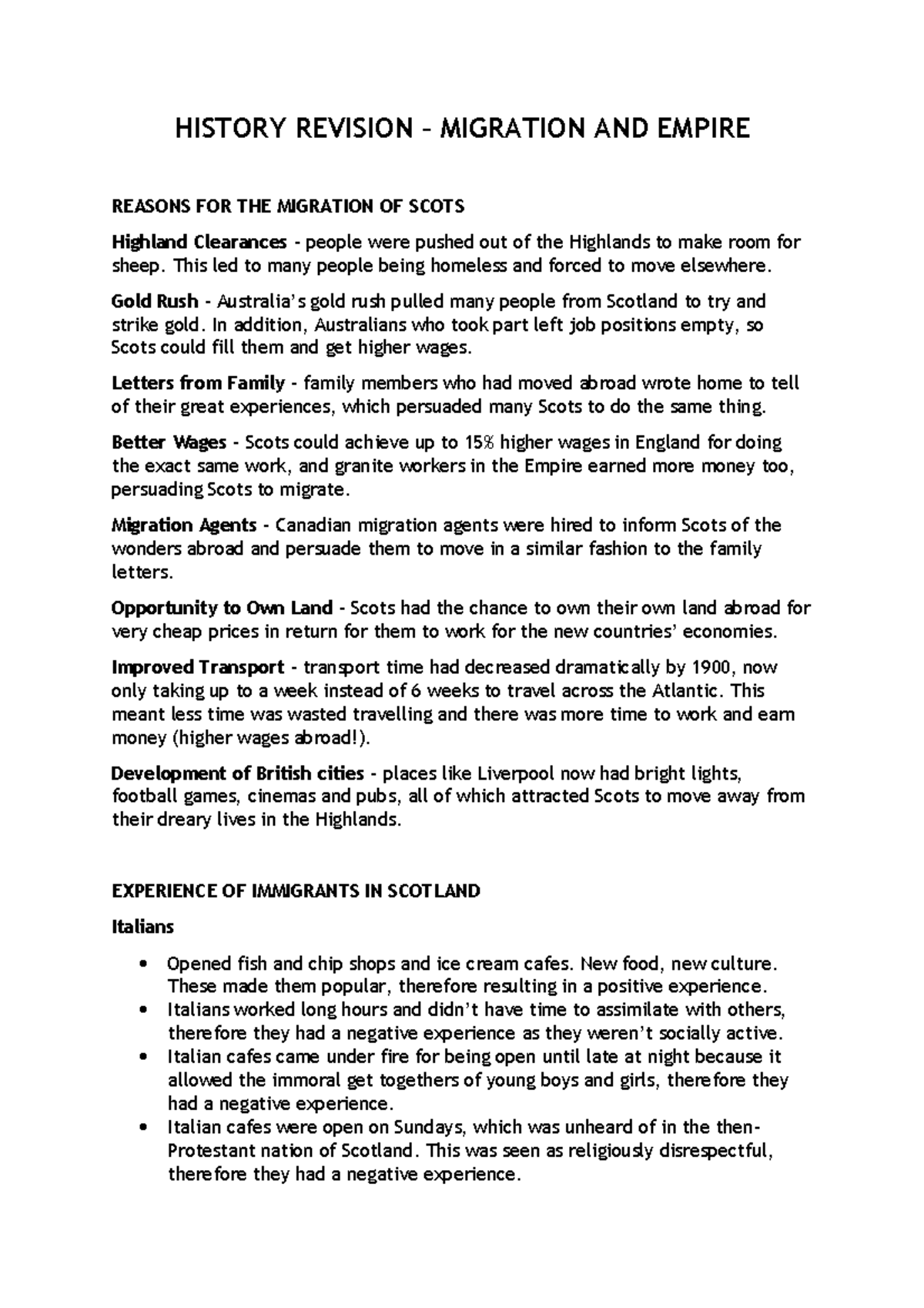 Migration and Empire 1830-1939 - revision - HISTORY REVISION ...