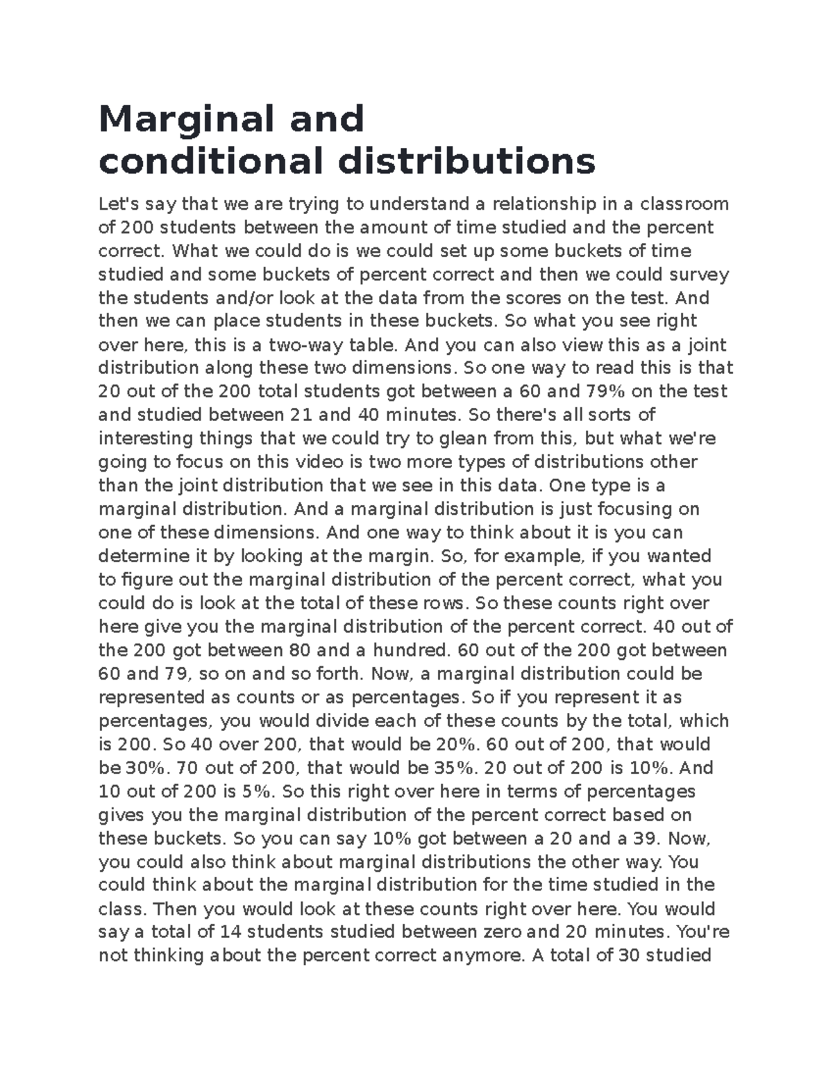 Marginal and conditional distributions - Marginal and conditional ...