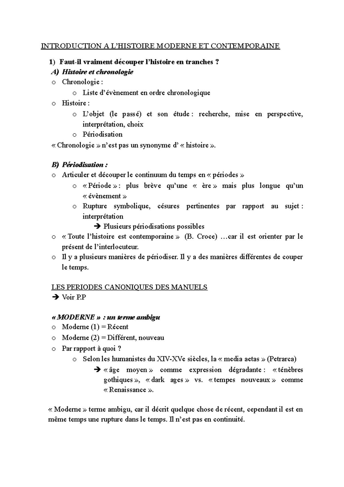 Histoire module 1 à 14 - notes de cours - INTRODUCTION A L’HISTOIRE ...