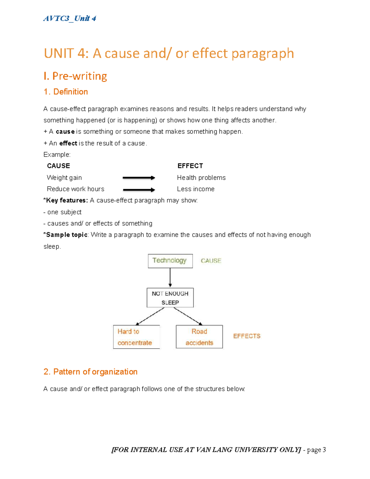 AVTC3 Unit 4 Before class - UNIT 4: A cause and/ or effect paragraph I ...