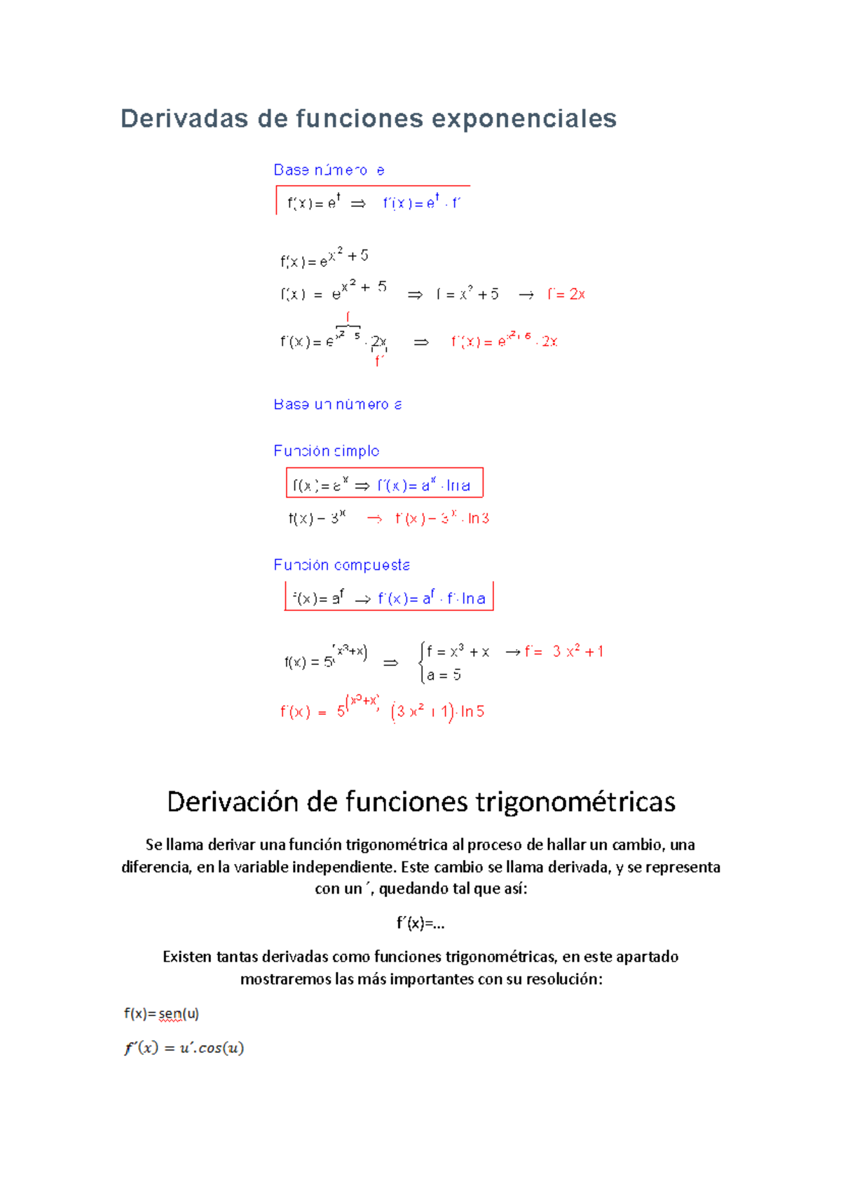 Derivadas de funciones exponenciales - Derivadas de funciones ...