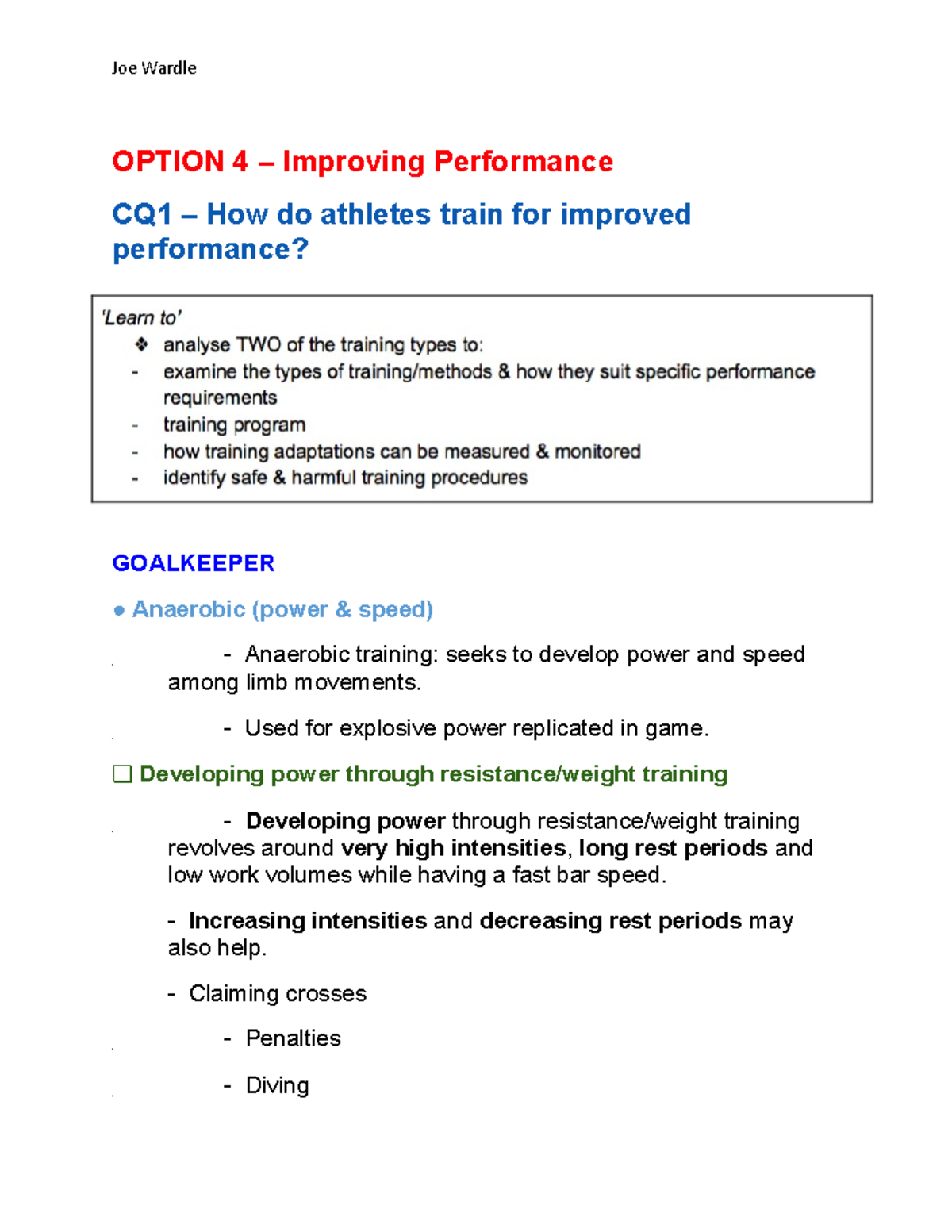 Improving Performance - - Used for explosive power replicated in game ...