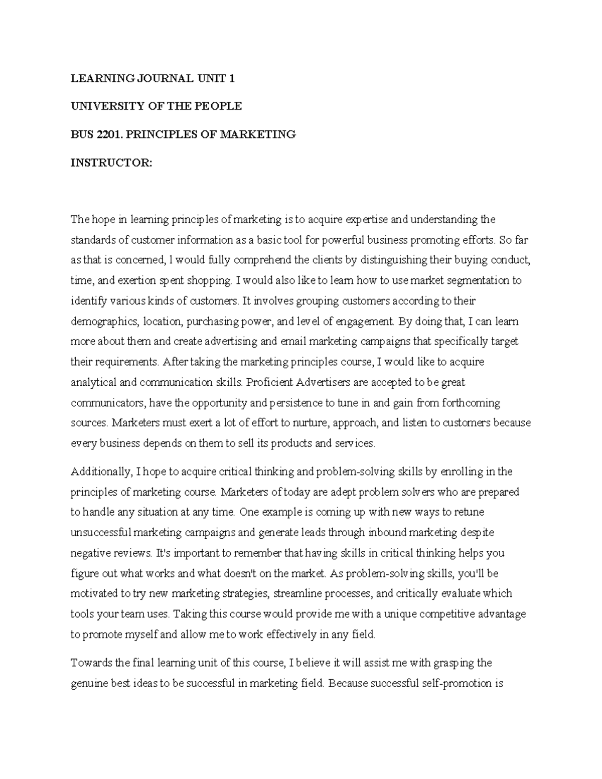 Learning Journal UNIT 1 - LEARNING JOURNAL UNIT 1 UNIVERSITY OF THE ...