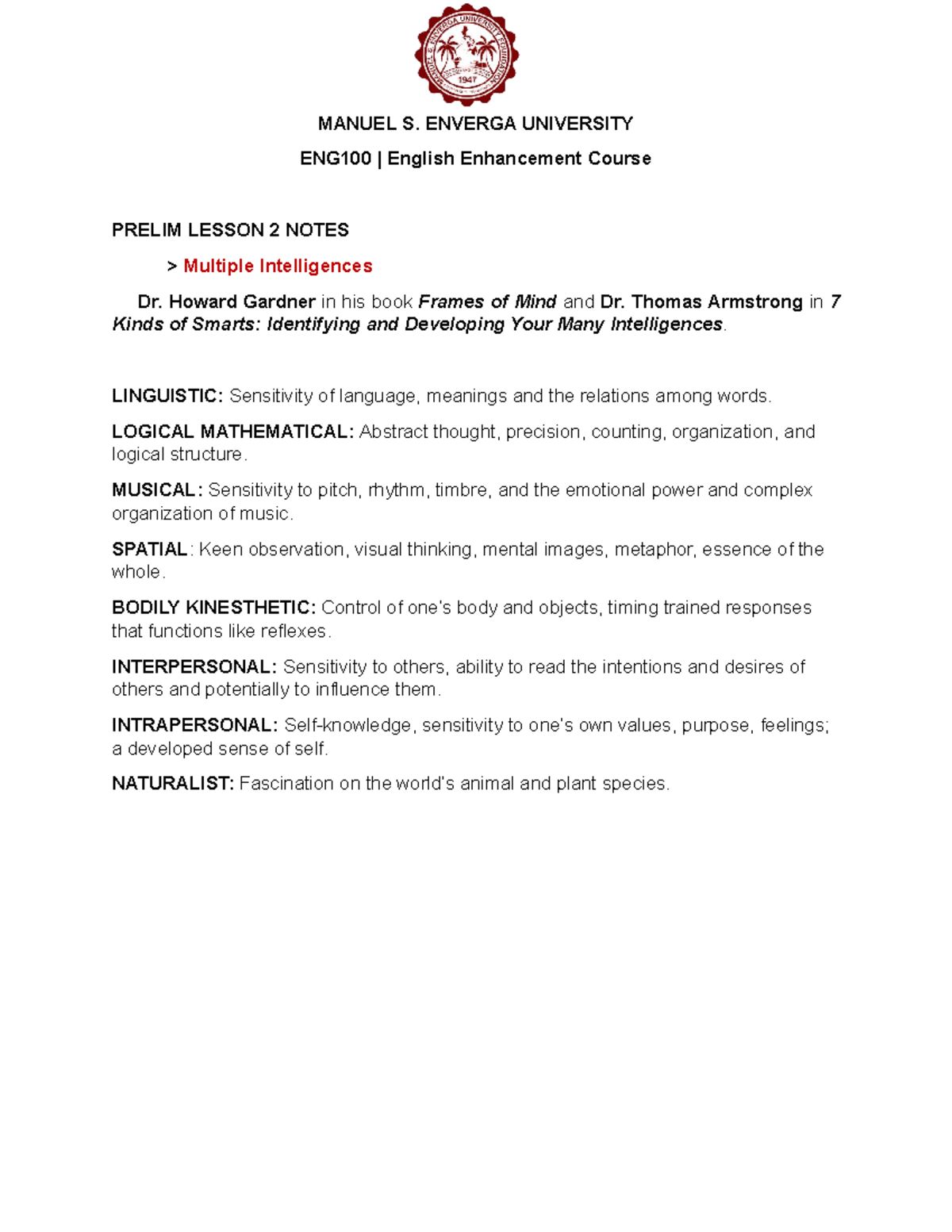 ENG100 Prelim Notes Lesson 3 - MANUEL S. ENVERGA UNIVERSITY ENG100 ...