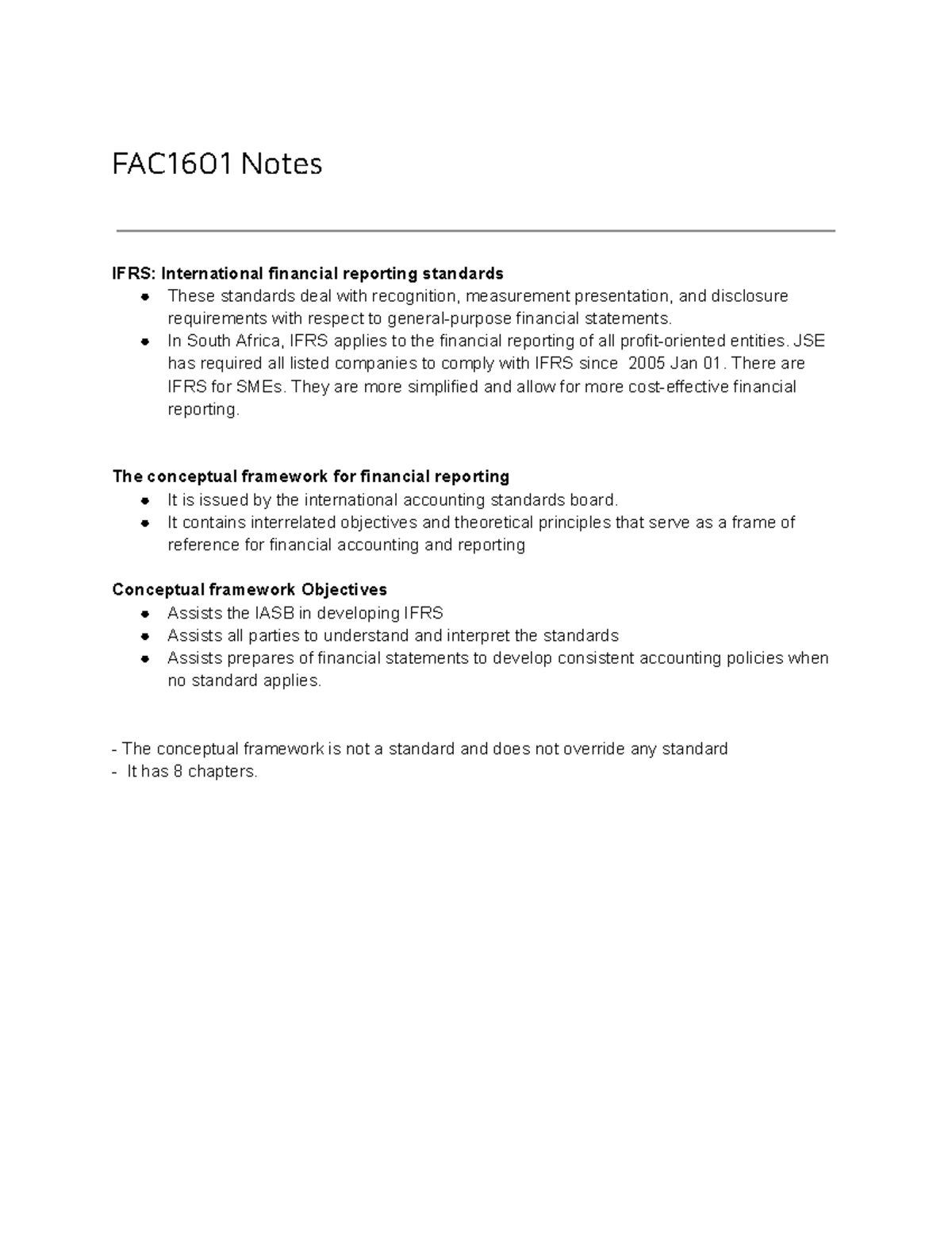 FAC1601 - Notes on financial accounting FAC 1601 - FAC1601 Notes IFRS ...