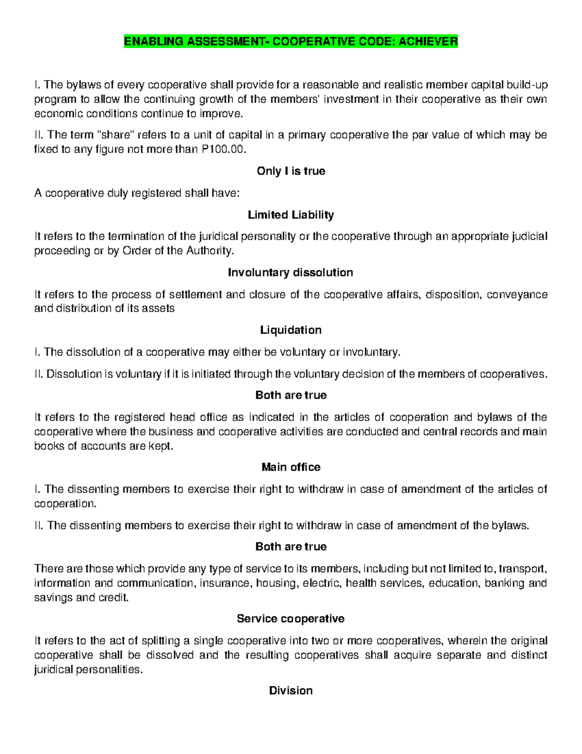 QUIA-JUNE-20 - Summary of answers to a Quia quiz. - ENABLING ASSESSMENT ...
