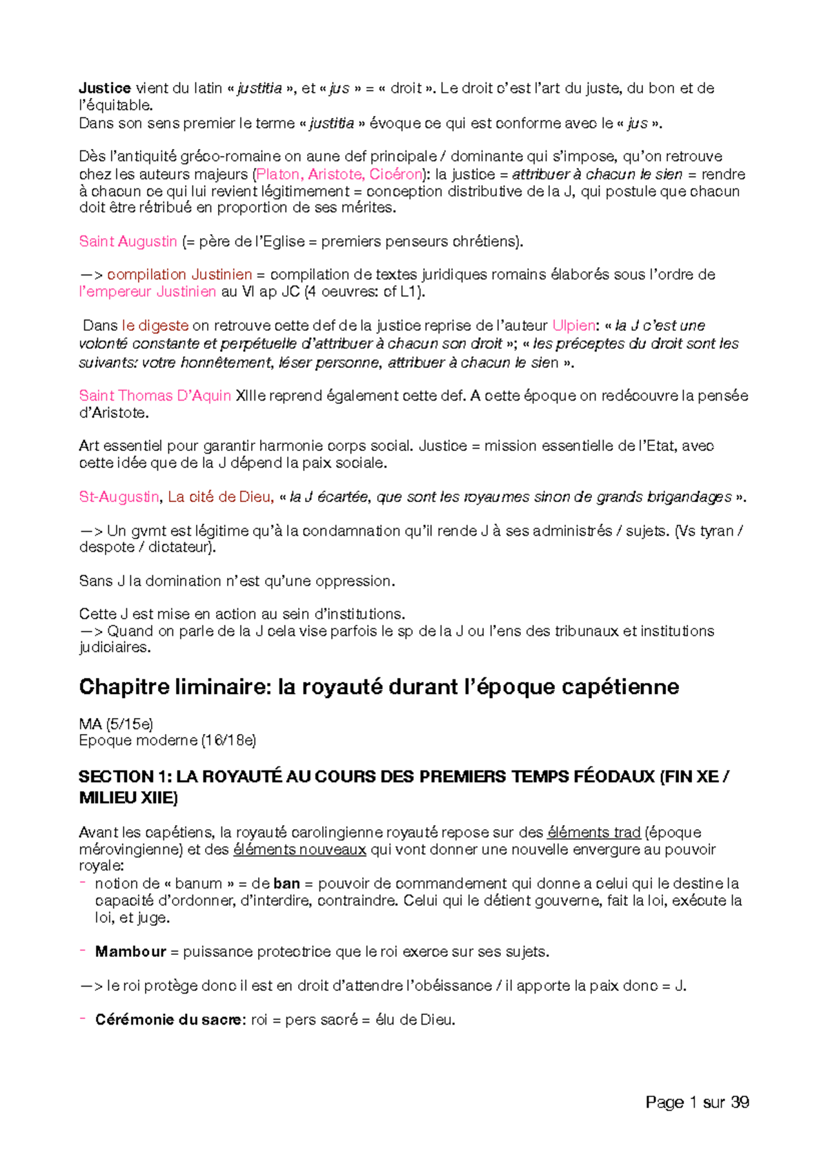 Histoire de la justice - notes de cours - Justice vient du latin ...