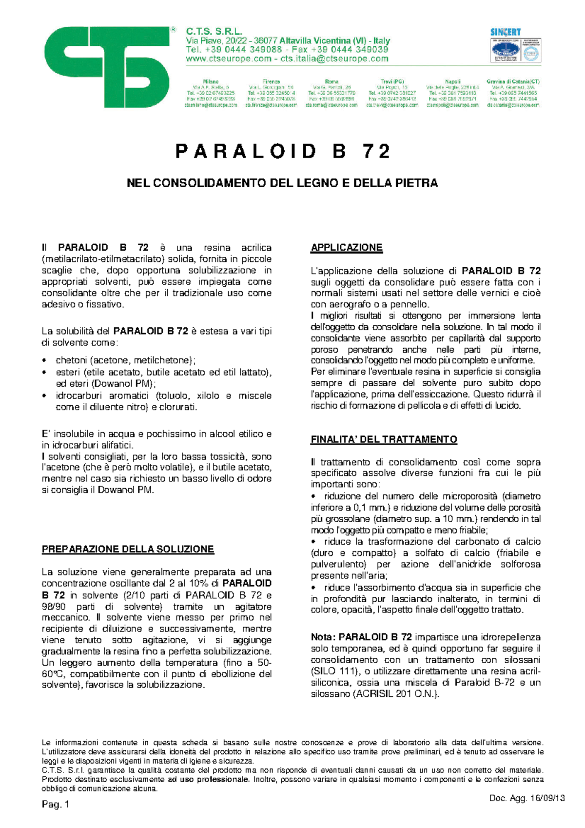 It 2 Paraloid B 72 tec - Pag. 1 Doc. Agg. 16/09/ P A R A L O I D B 7 2 ...