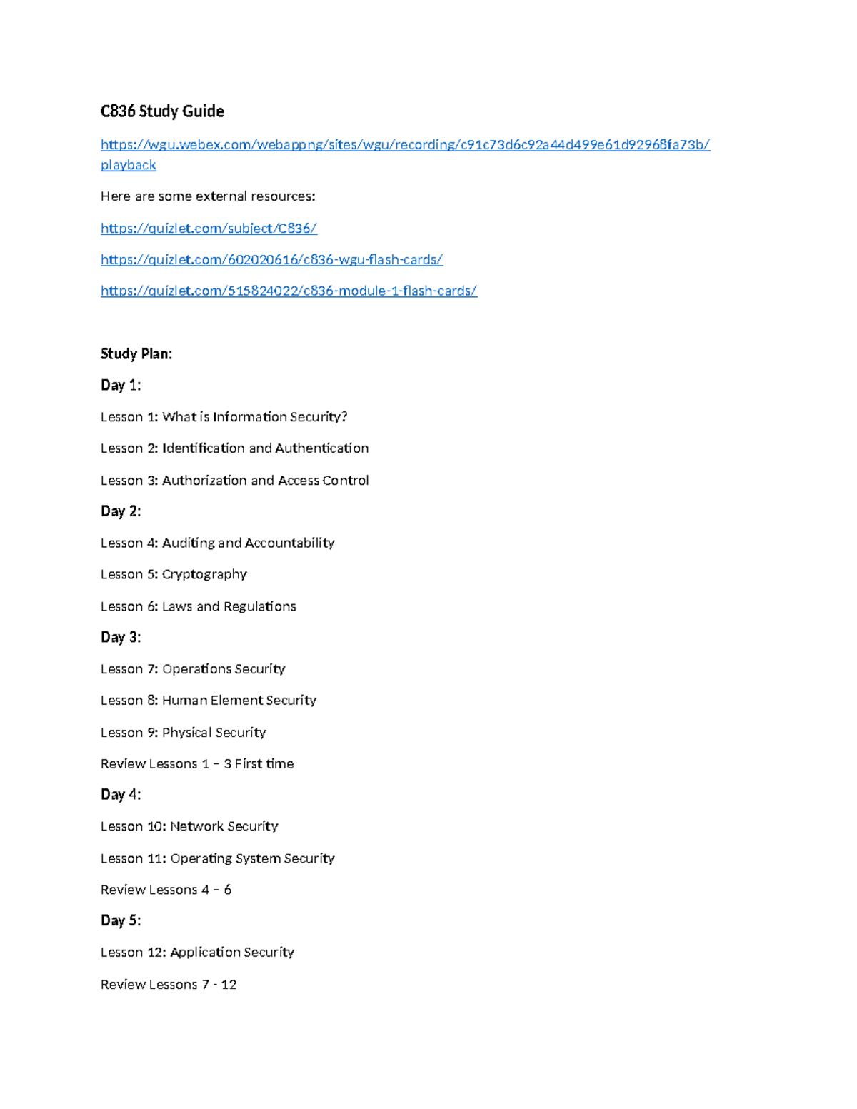 Study Plan Flashcards Practice Test - C836 Study Guide - Studocu