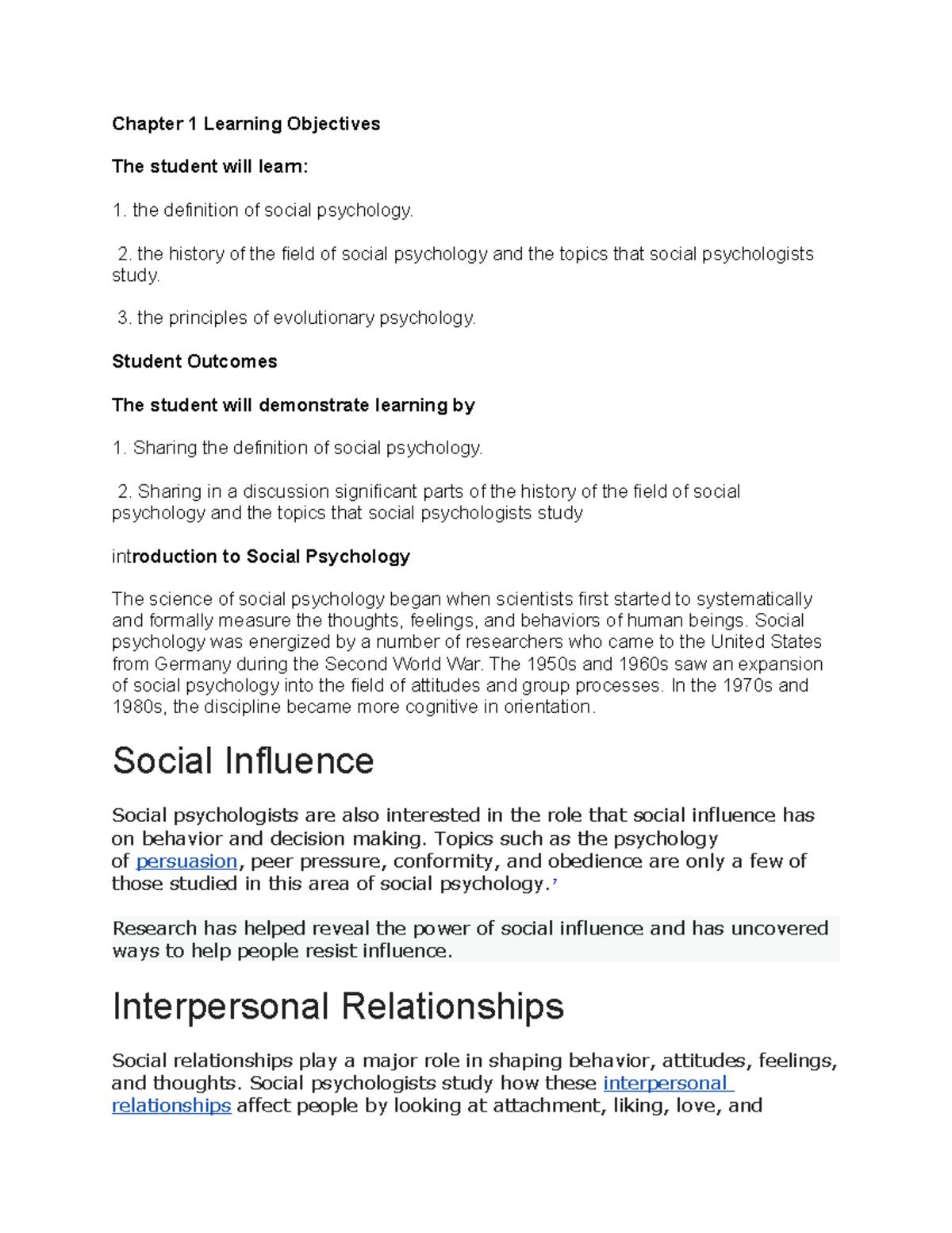 Psy LO1 - Chapter 1 Learning Objectives The student will learn: the ...
