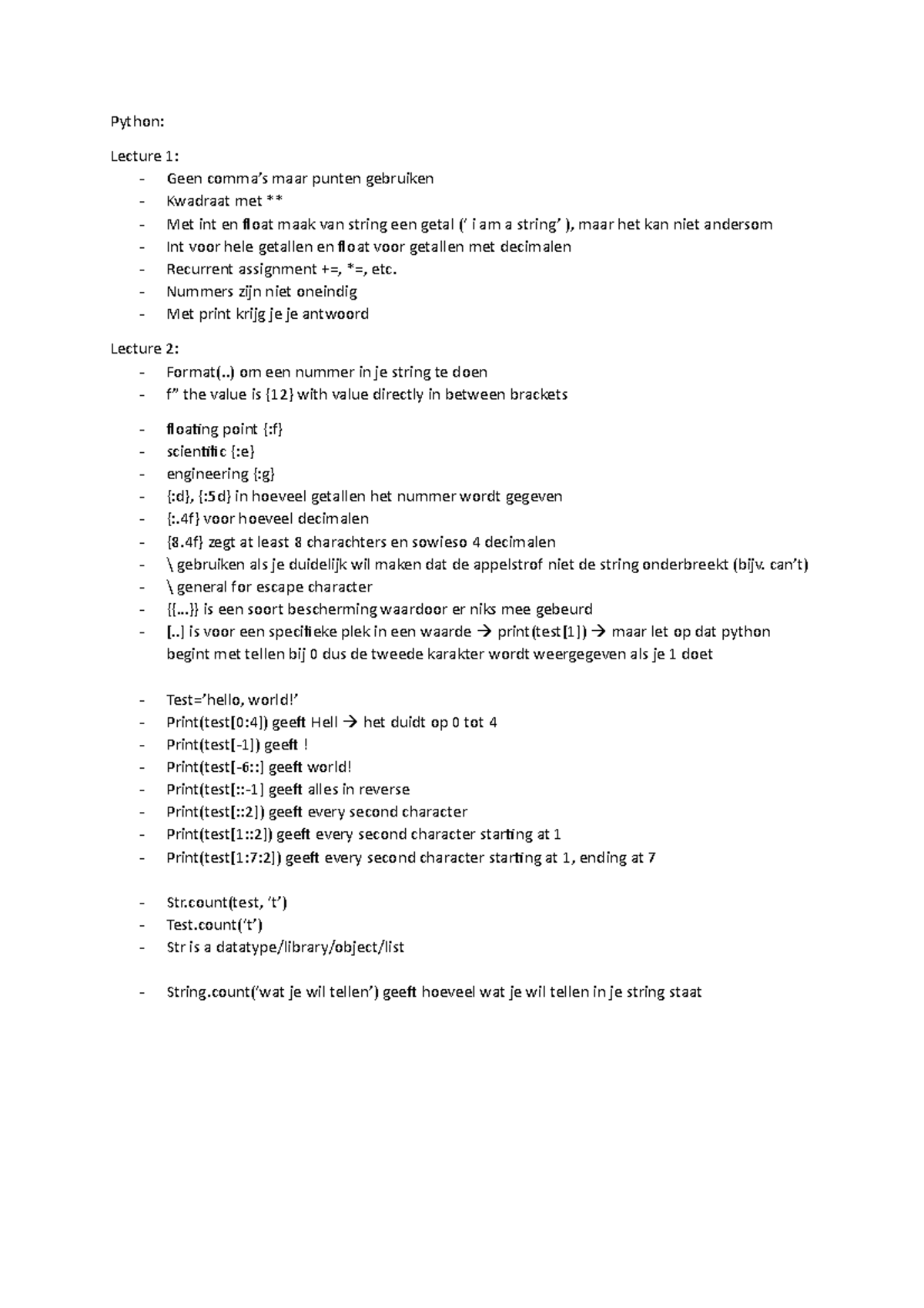 Python programmeren introductie aantekeningen - Python: Lecture 1: - Geen comma’s maar punten ...