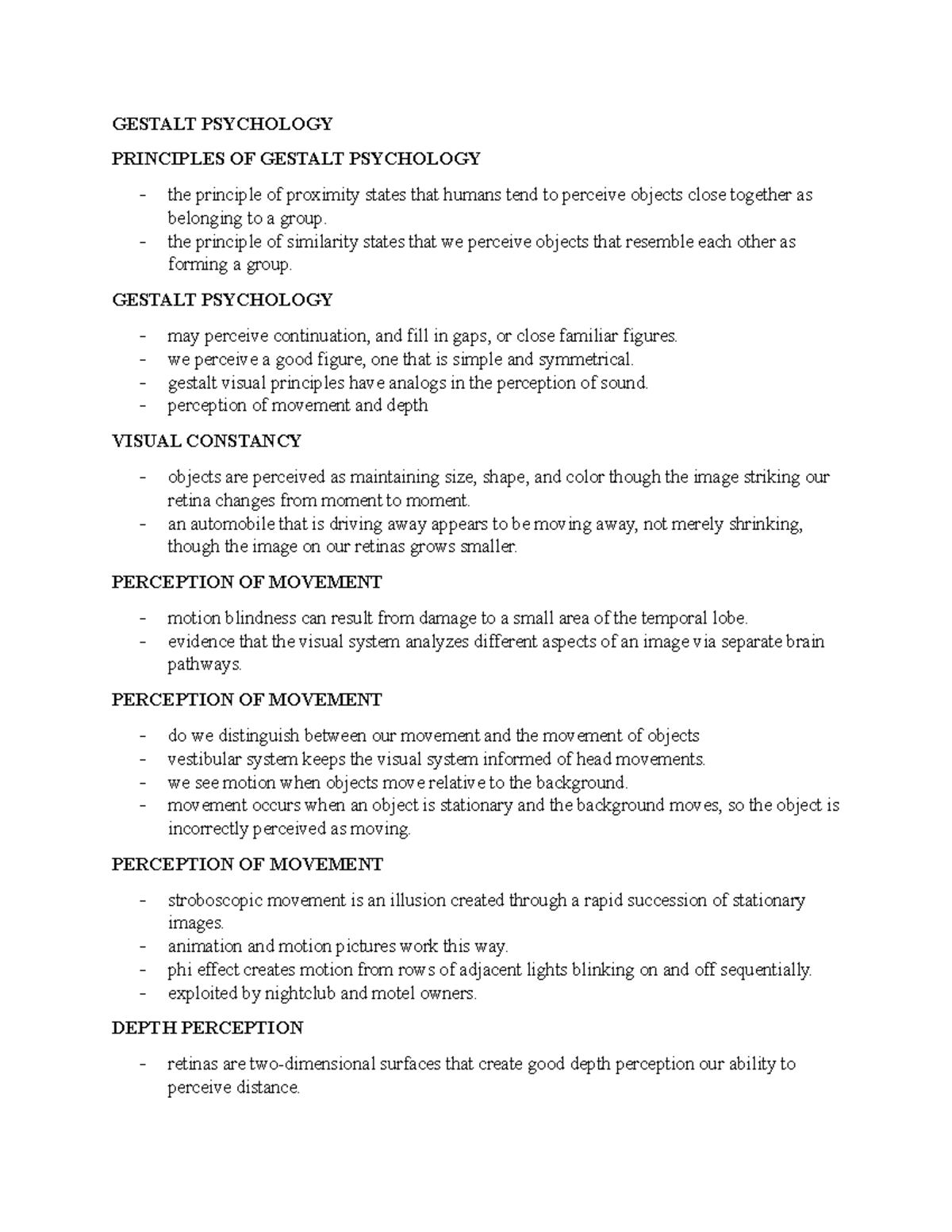 Gestalt Psychology Notes 1 - GESTALT PSYCHOLOGY PRINCIPLES OF GESTALT ...