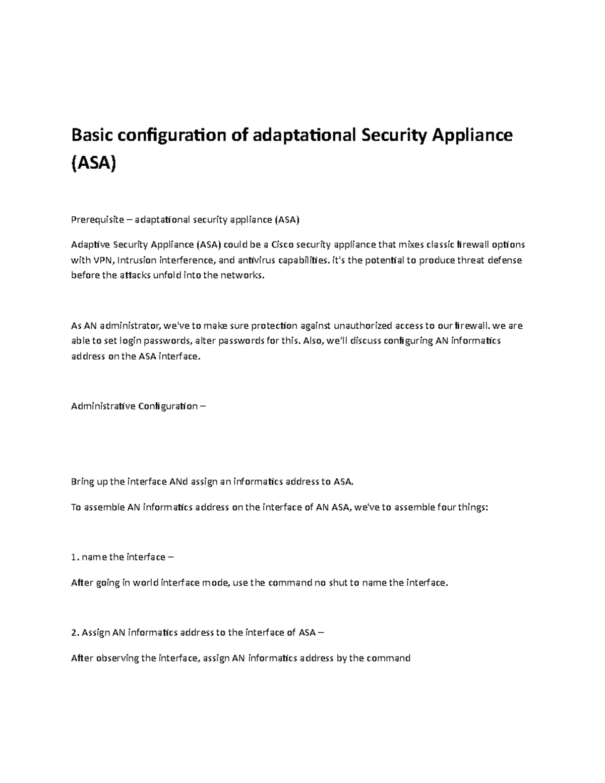 Basic configuration of adaptational Security Appliance (ASA) - Basic configuration of ...