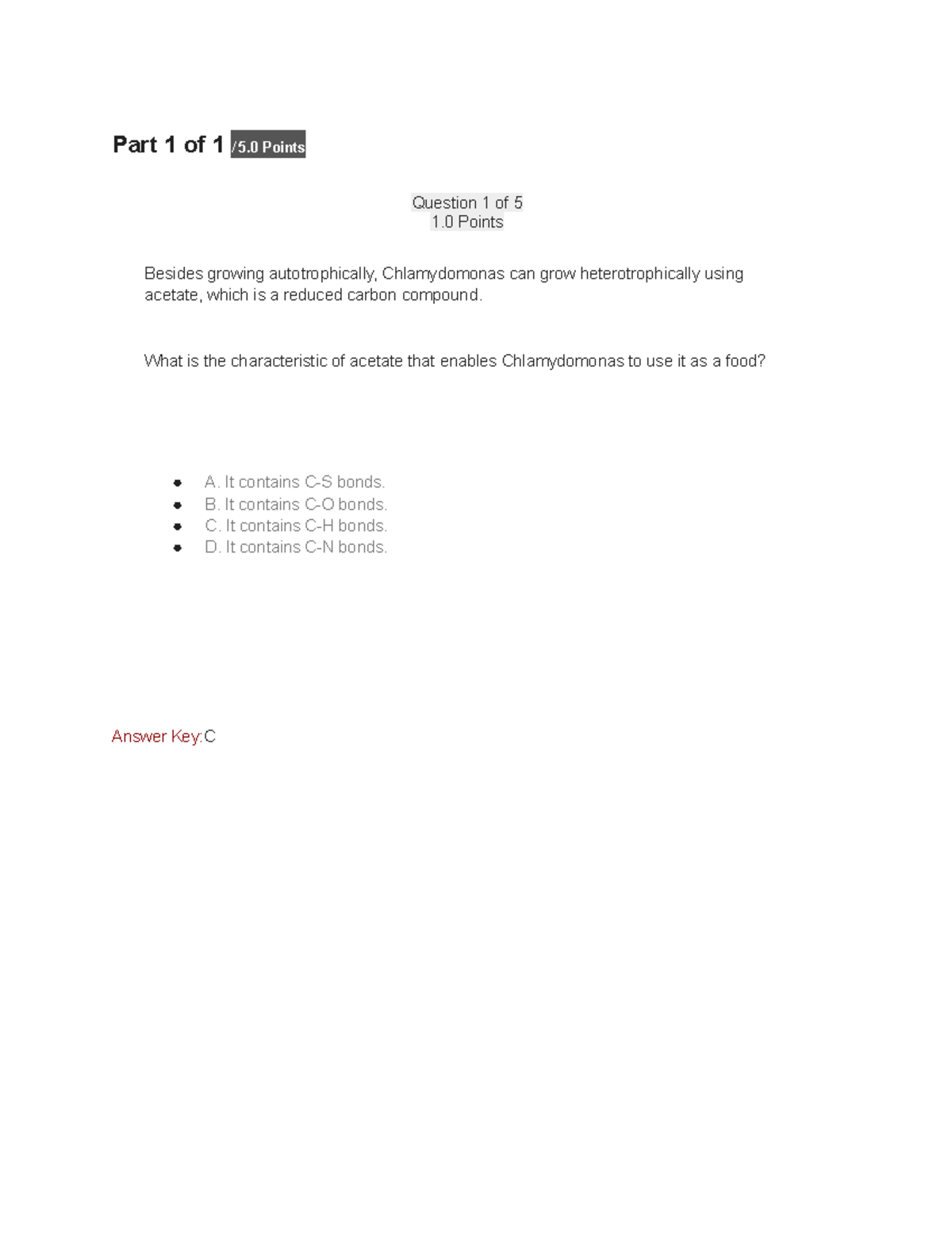 2023 Cycle 5 Quiz - Quiz - Part 1 of 1 / 5 Points Question 1 of 5 1 ...