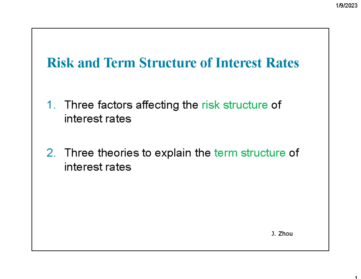 Econ2301 Lecture Note 4 - Risk and Term Structure of Interest Rates 1 ...