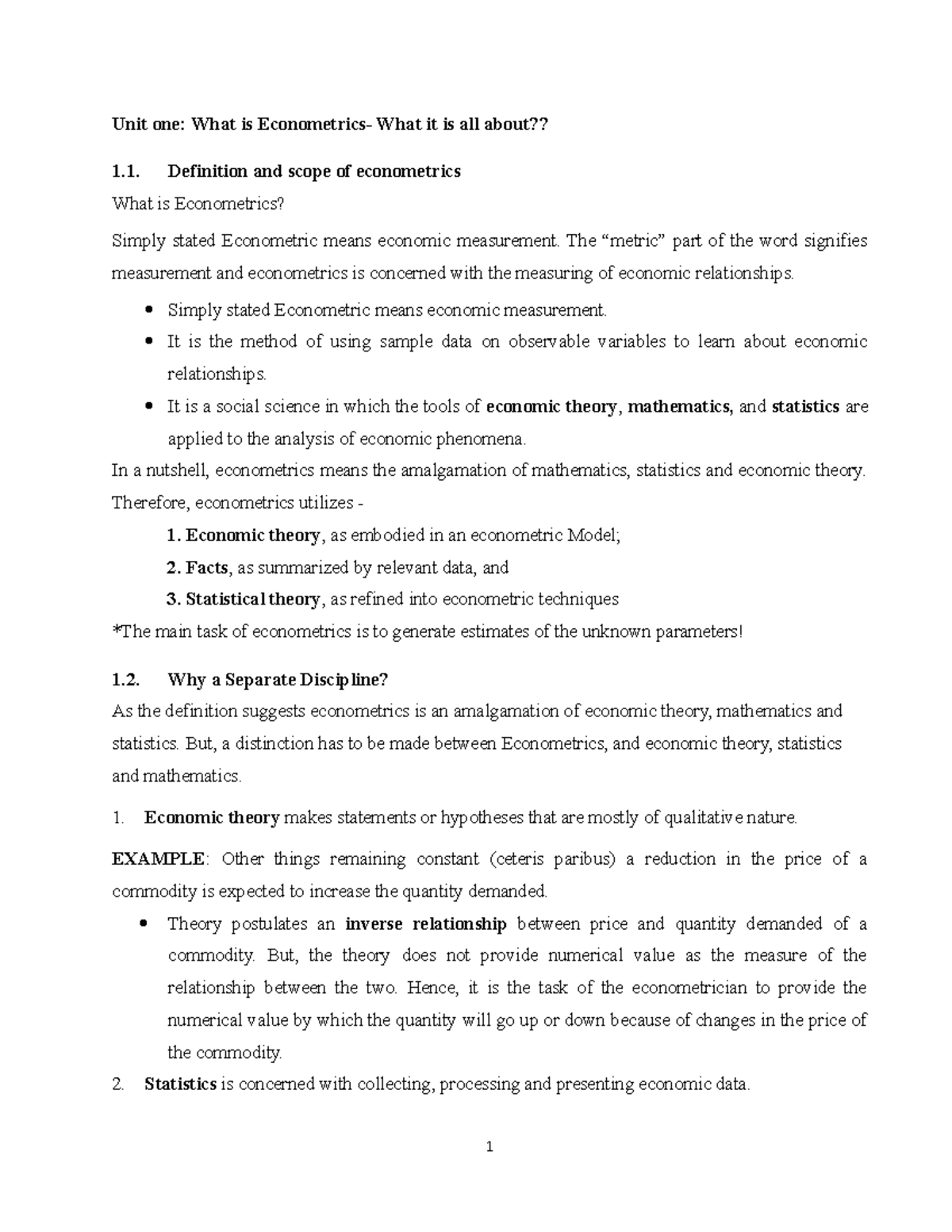 Unit One Chapter One Econometrics For Finance Unit One What Is