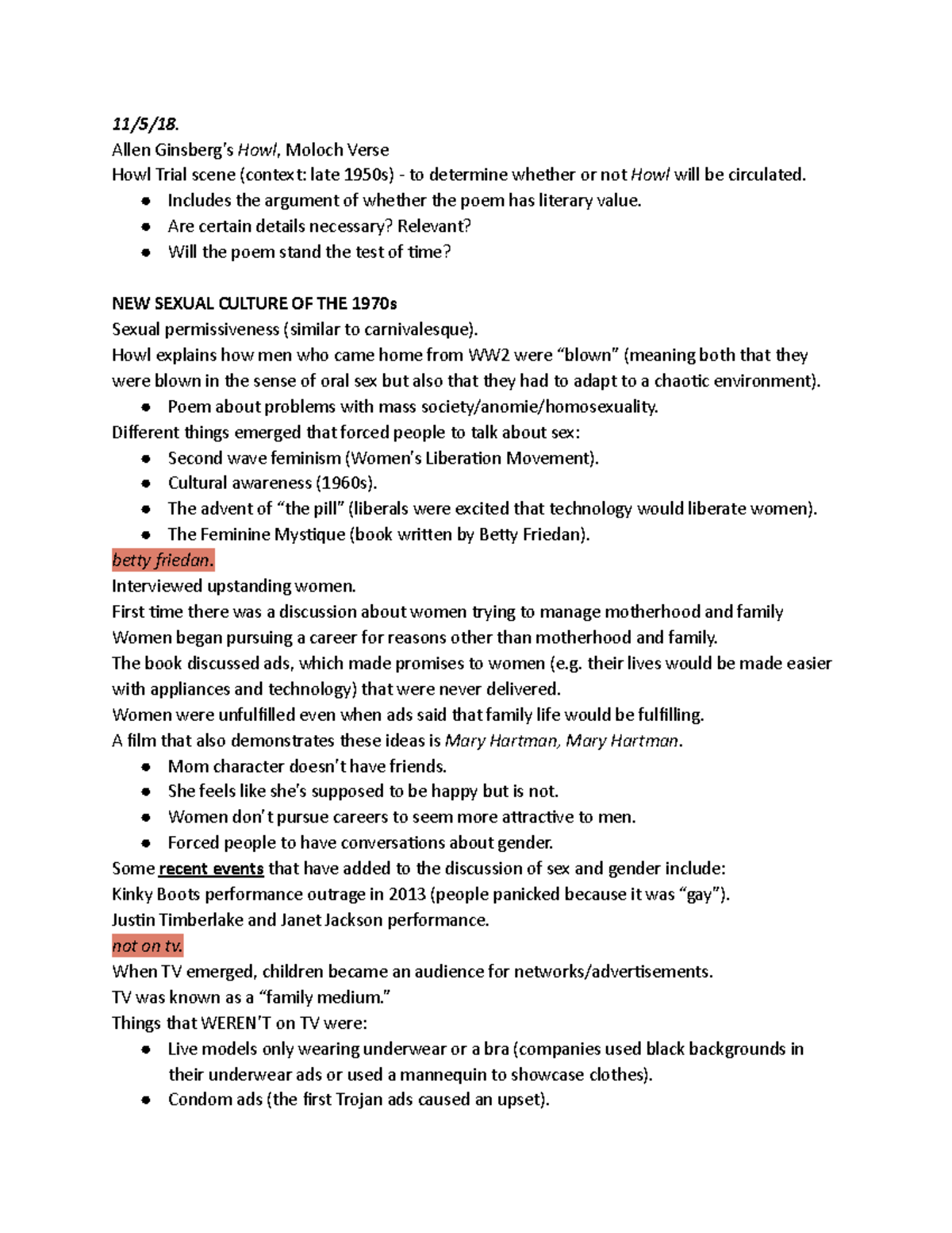 Unit 3 - Lecture notes 25-36 - 11/5/18. Allen Ginsberg’s Howl , Moloch ...