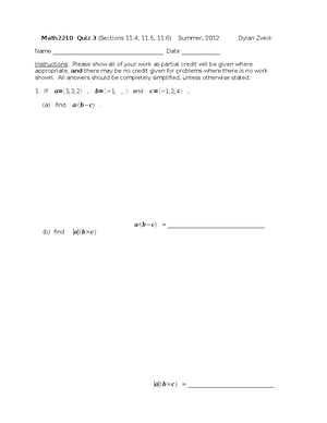 Prac Final Answers - review guide - Mathematics 2210 Calculus III Practice Final Examination ...
