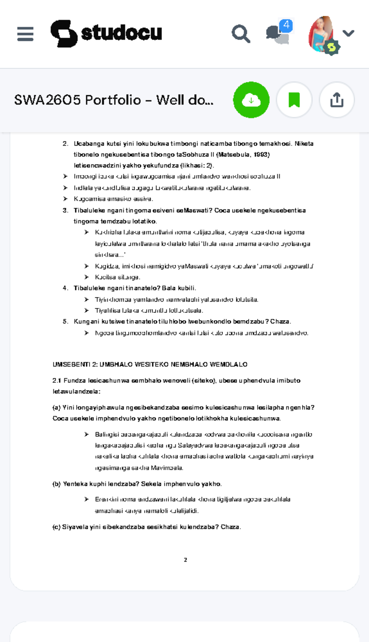 SWA2605 Portfolio - Well done - Inombolo Yemfundz… 5 - 2 Ucabanga kutsi ...