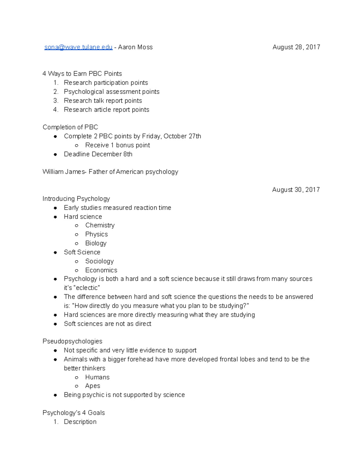Psychology #1 - Notes for the first test - sona@wave- Aaron Moss August ...