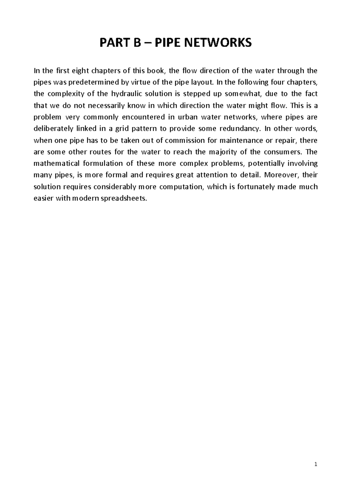 Notes Part B - Pipe Networks - PART B 3 PIPE NETWORKS In the first ...