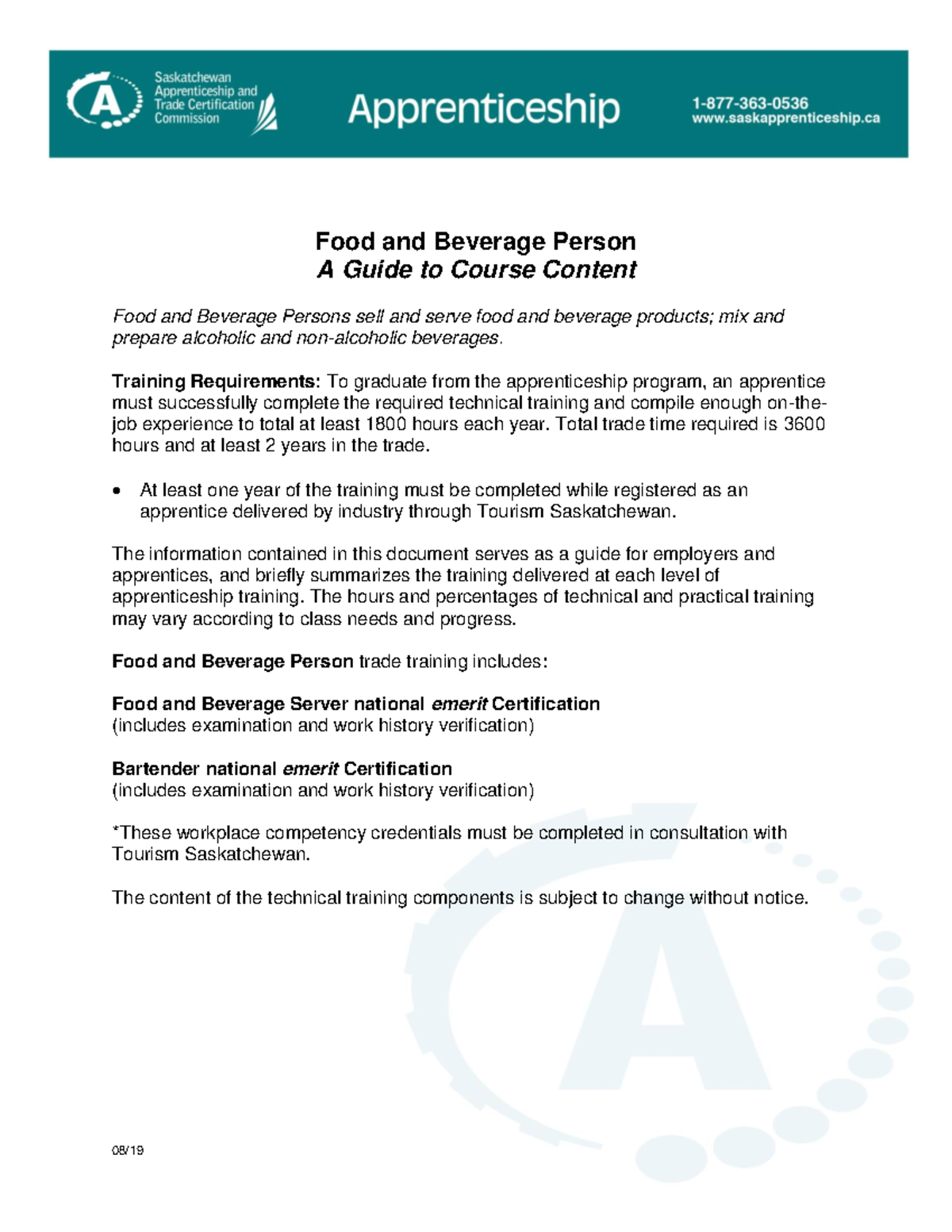 Food beverage person course guide - Food and Beverage Person A Guide to ...