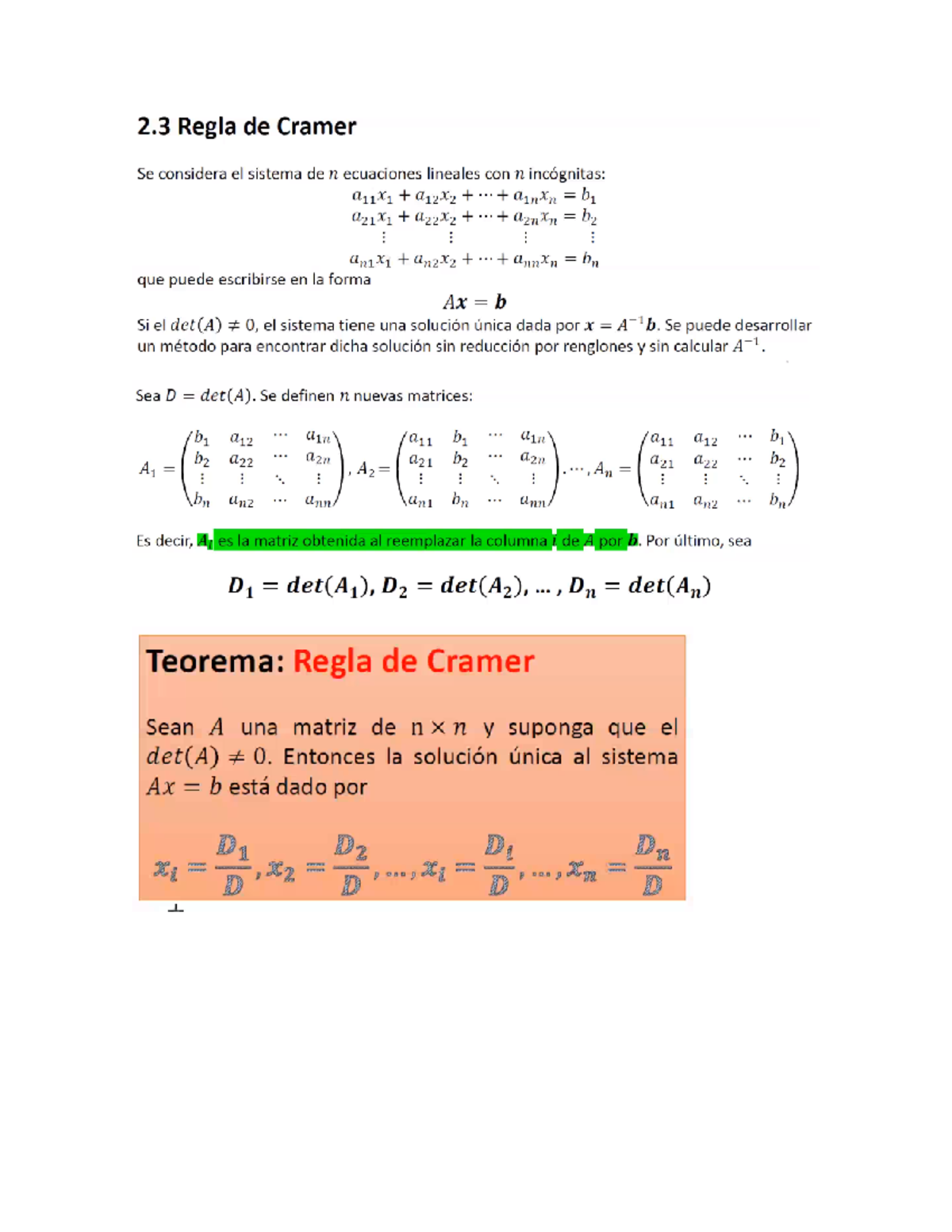 Clase 07-09-2020 - Regla de Cramer, teorema y aplicaciones - Álgebra ...