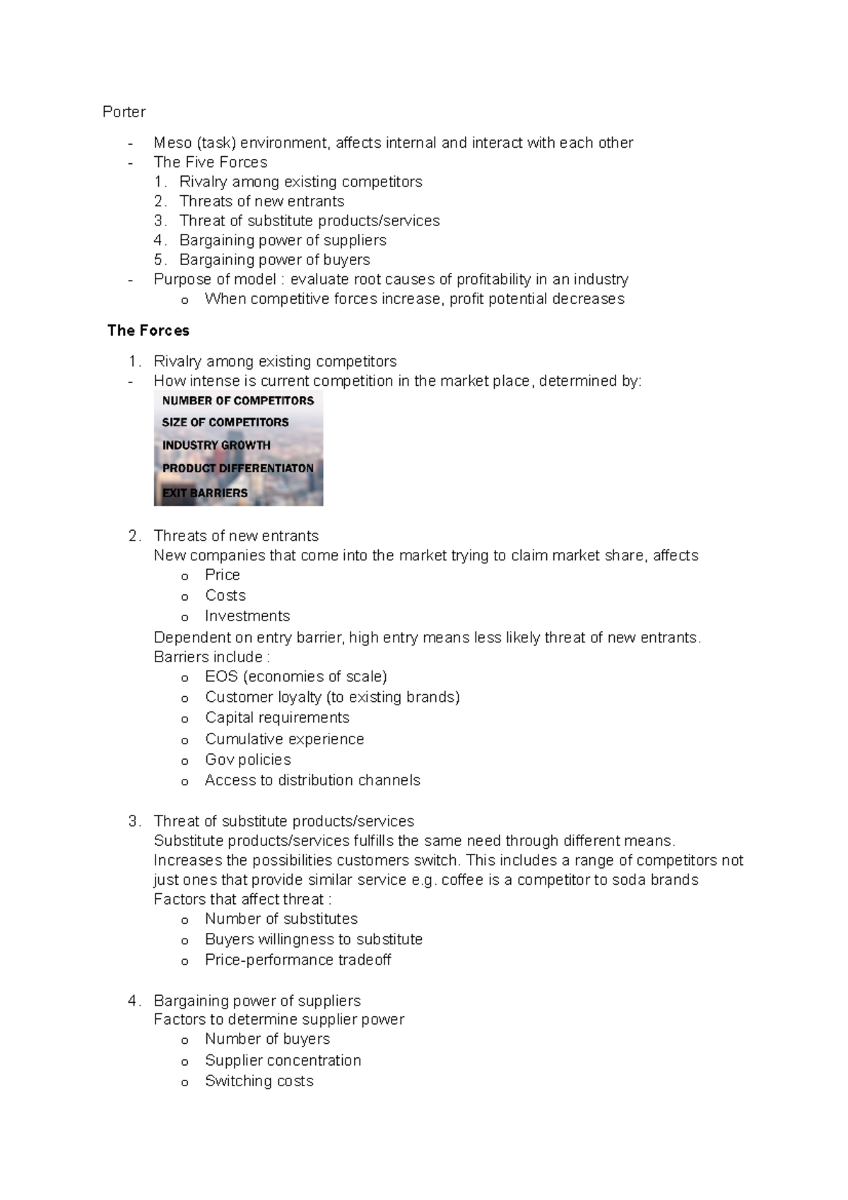 Porter and Pestel - Porter Meso (task) environment, affects internal ...