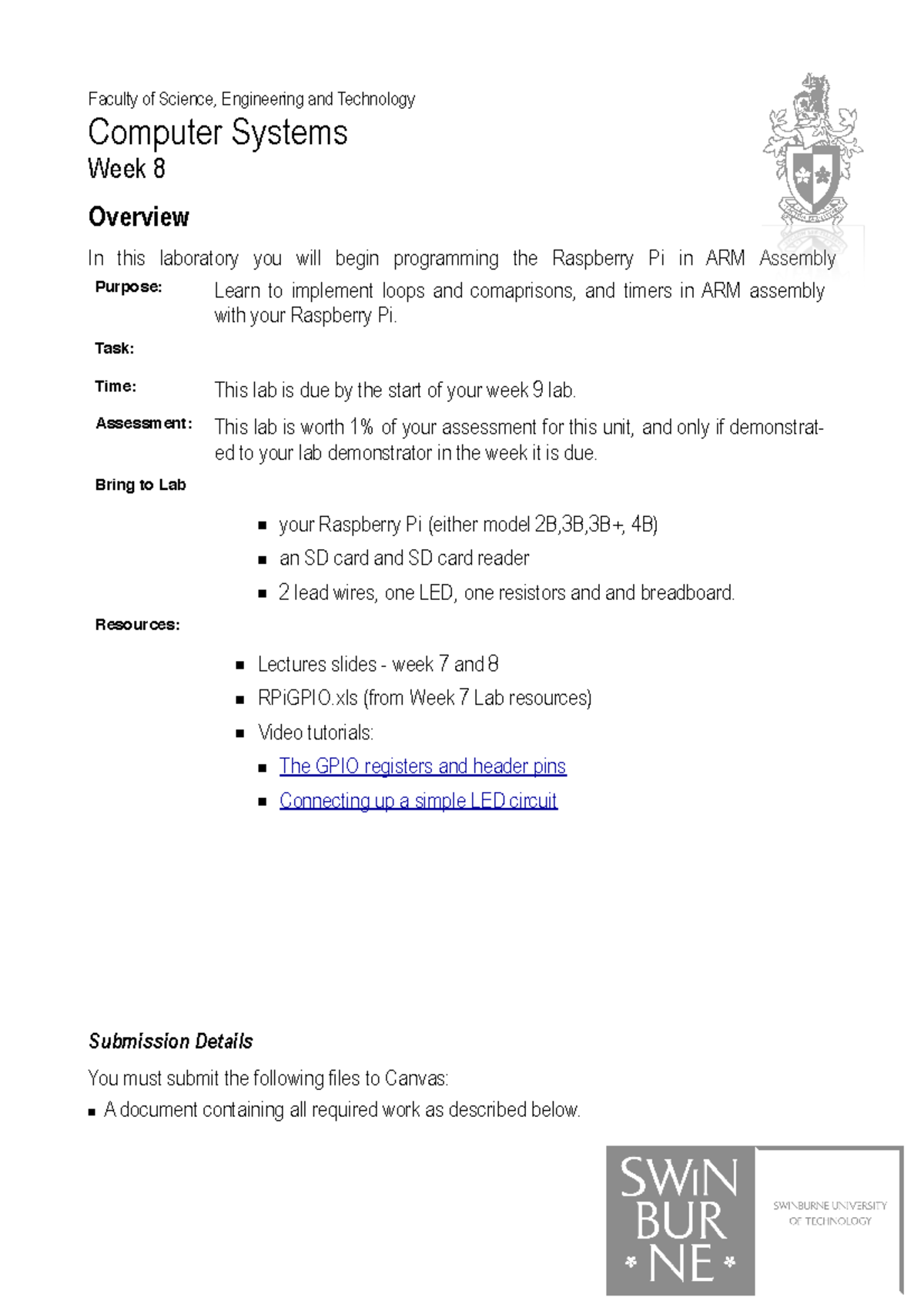 Week8 Lab - lab - Faculty of Science, Engineering and Technology ...