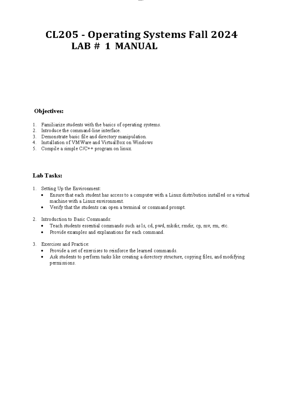 Lab 1 - Lab 1 - CL205 - Operating Systems Fall 2024 LAB # 1 MANUAL ...