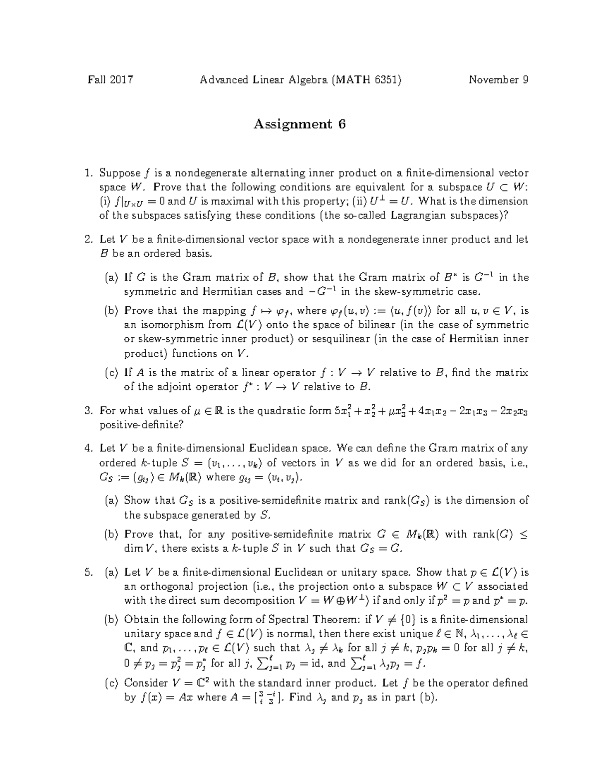 Assignment 6 - due November 9, 2017 - Fall 2017 Advanced Linear Algebra ...
