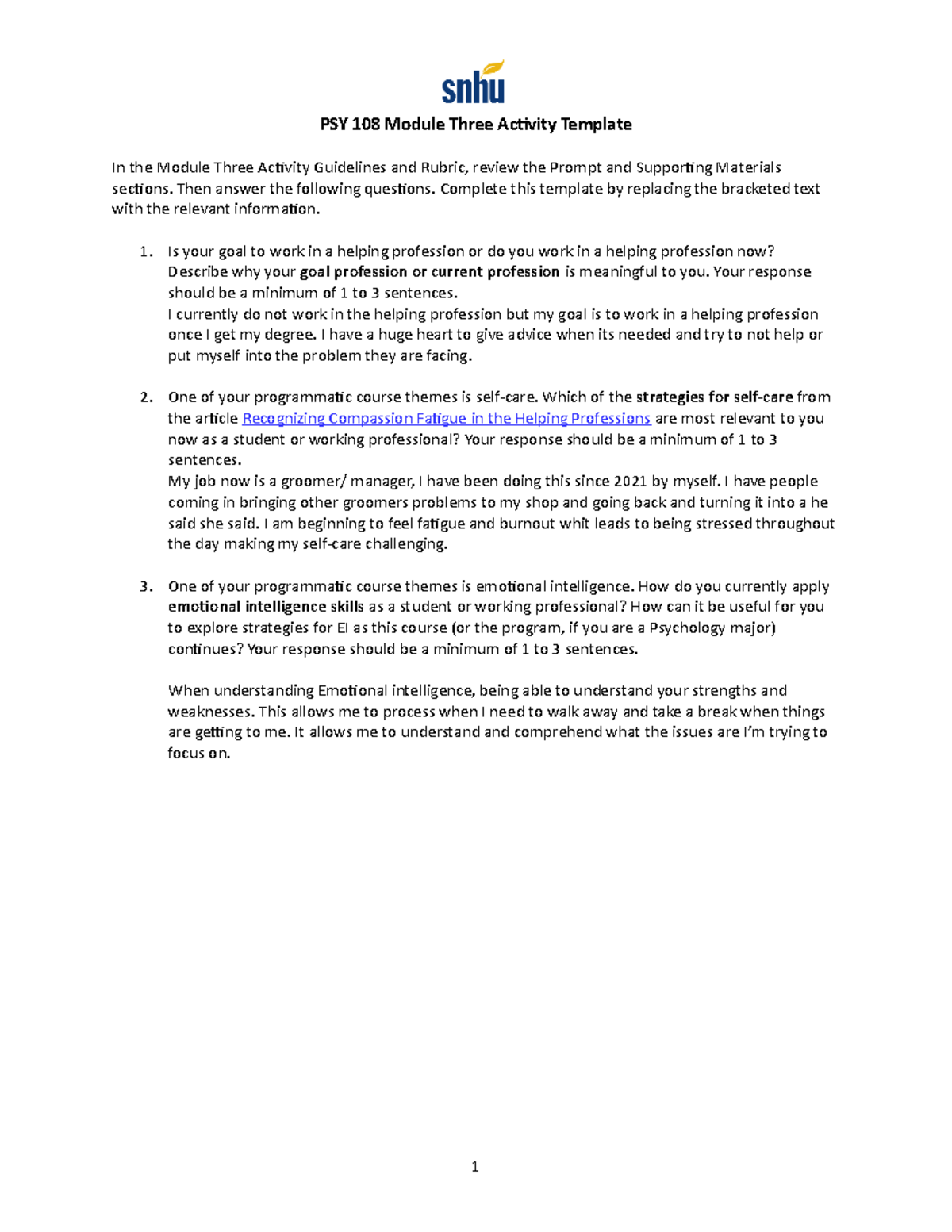 PSY 108 Module Three Activity Template completed - PSY 108 Module Three Activity Template In the ...